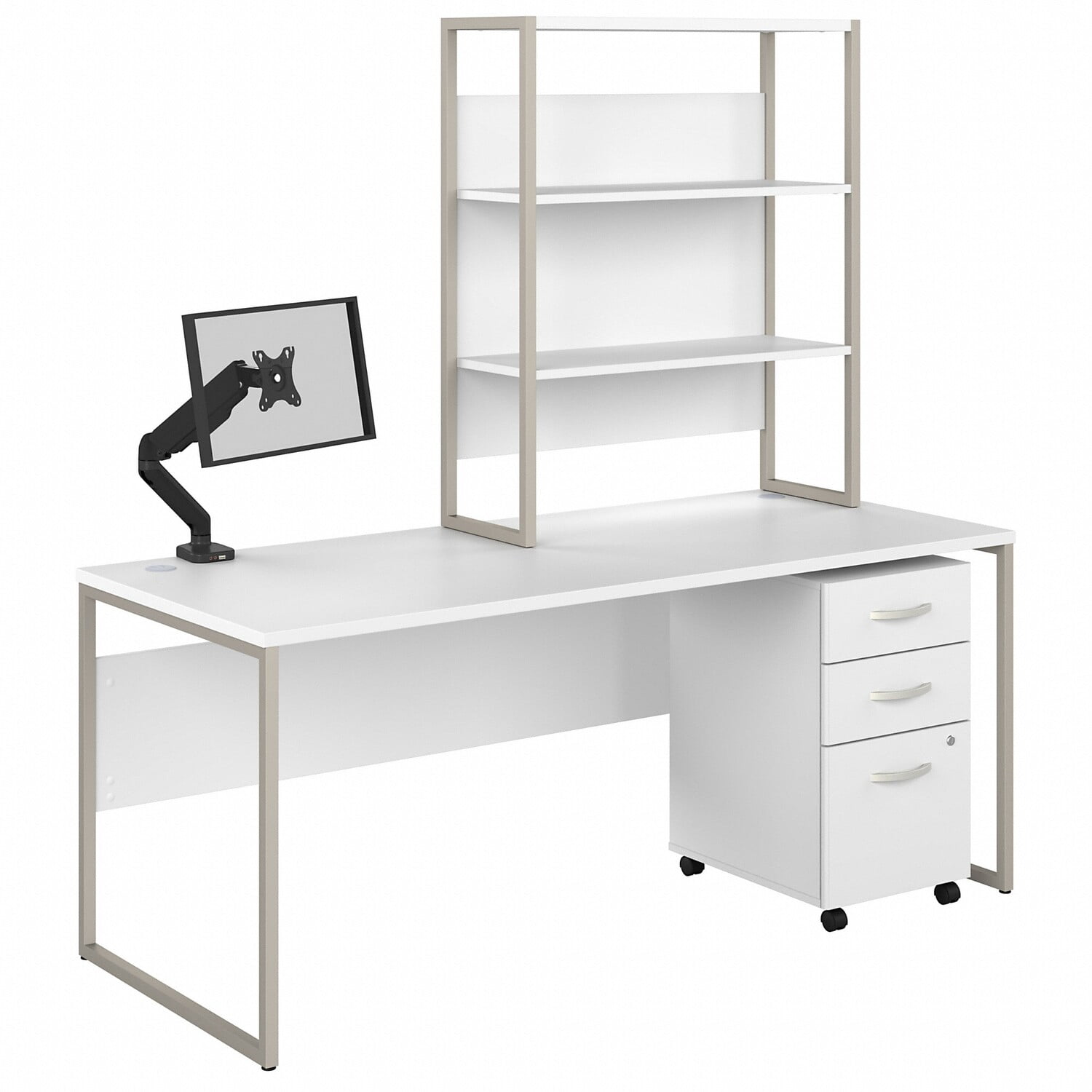 Hybrid 72W Computer Desk Set with Monitor Arm in White - Engineered ...