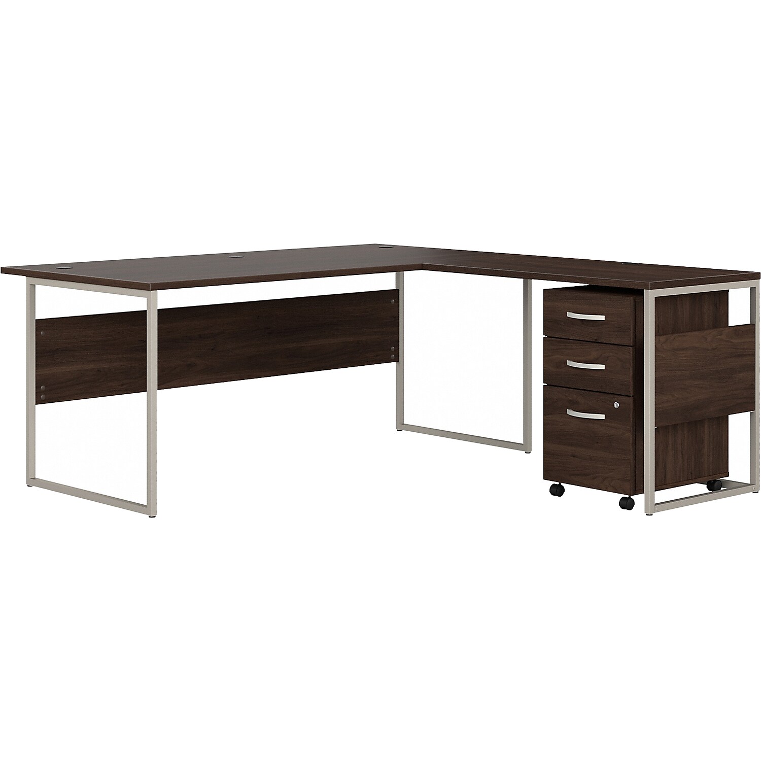Hybrid 72W L Shaped Table Desk with Drawers in Black Walnut ...