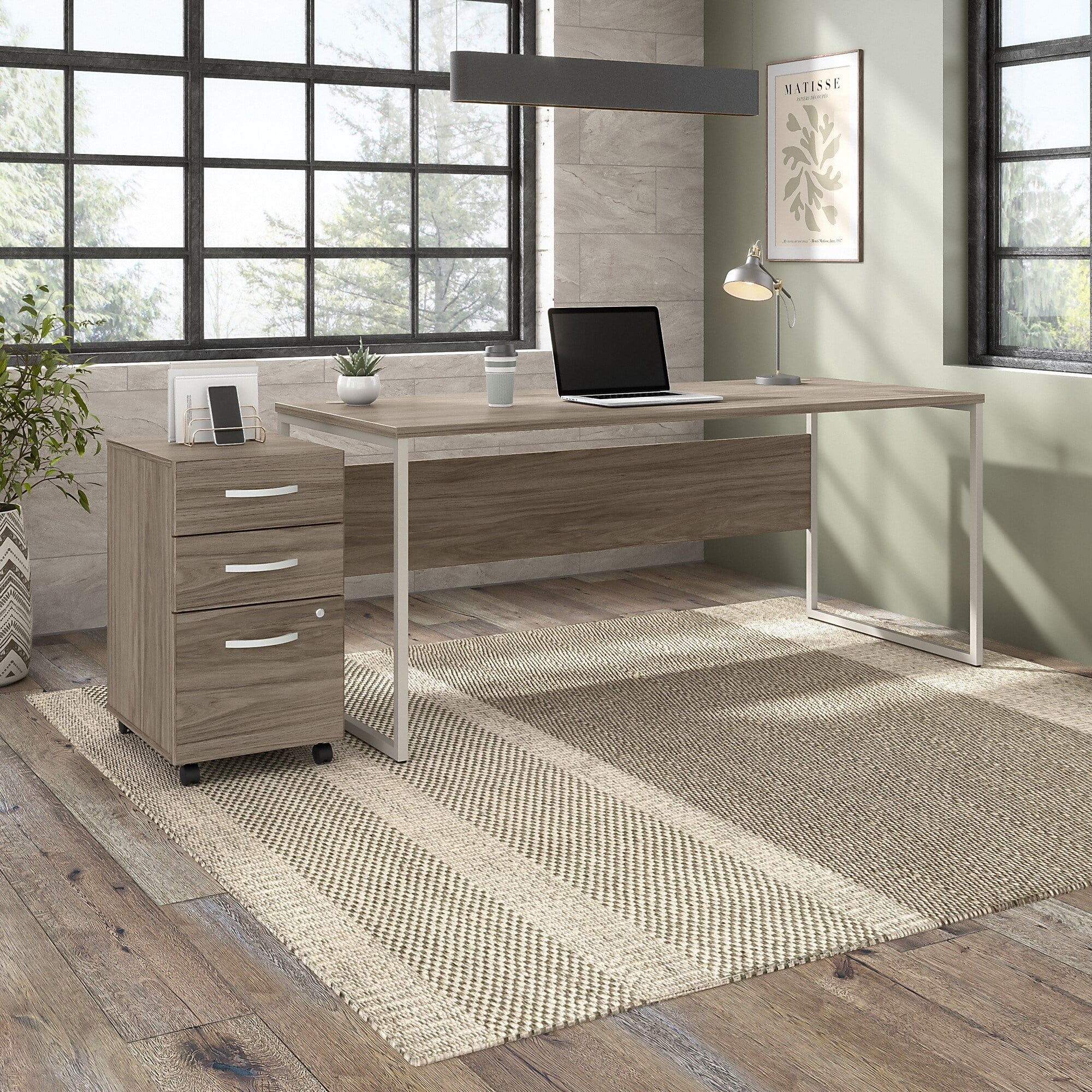 Hybrid 72W x 30D Computer Desk with Drawers in Modern Hickory ...