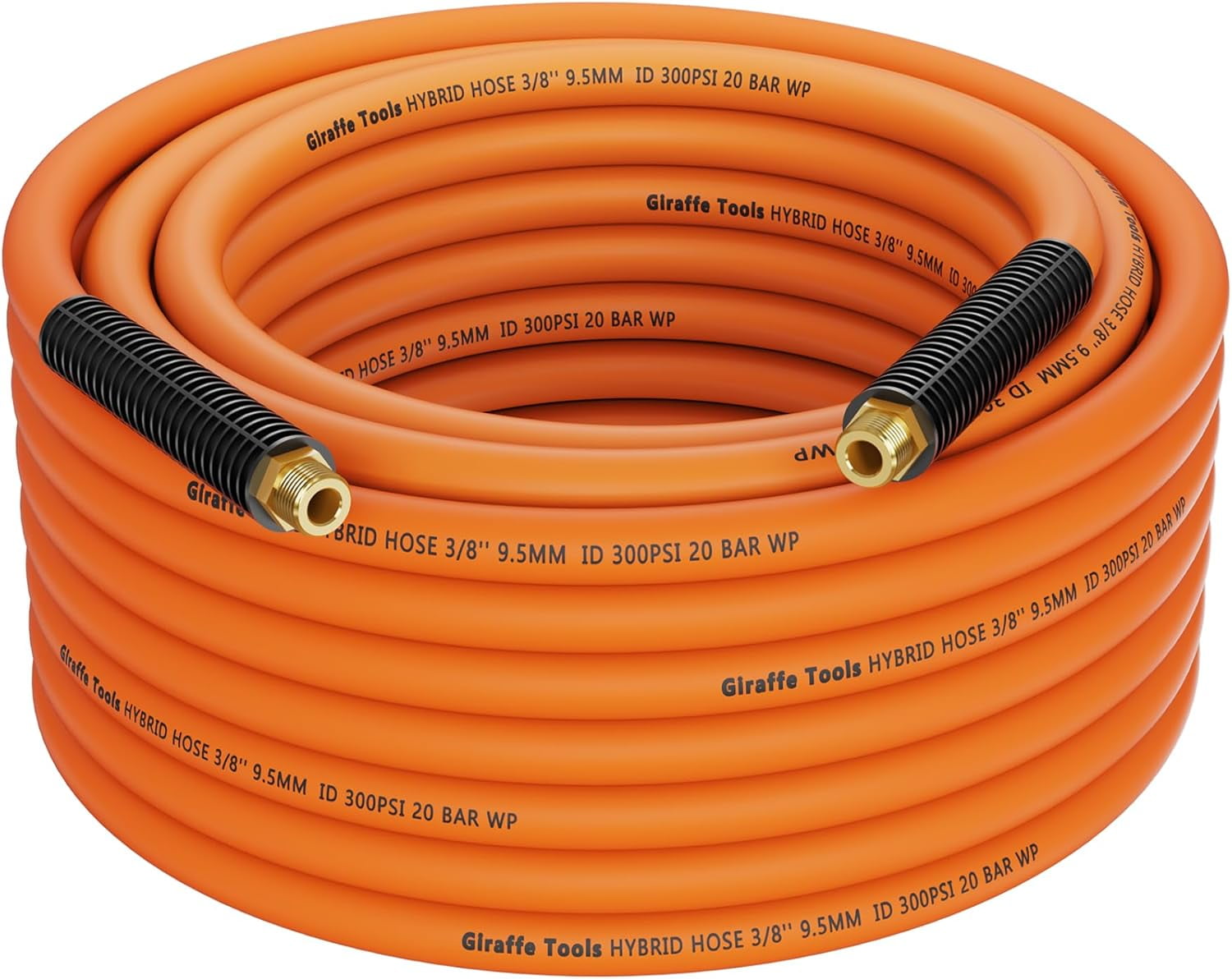 Hybrid Air Hose, 3/8 inch x 50 ft, 1/4 in. MNPT Fittings, 300 PSI Heavy Duty, Lightweight Air ...
