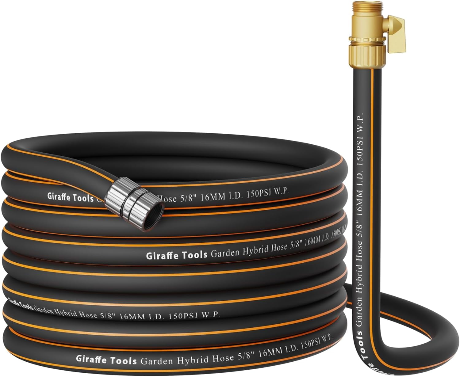 Hybrid Garden Hose 5/8" x 50ft, Male and Female Fittings with Shut off ...