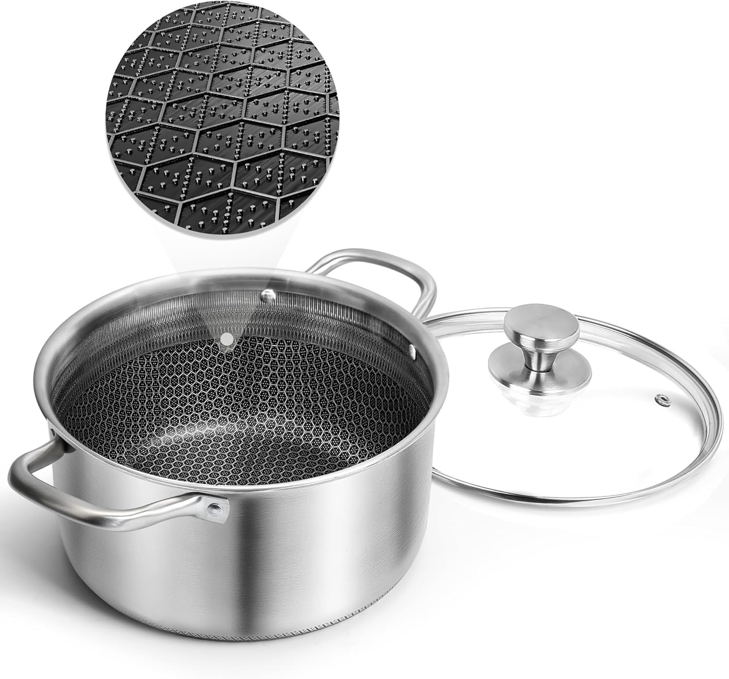 Hybrid Nonstick 6 Quart Stainless Steel Stockpot with Glass Lid ...