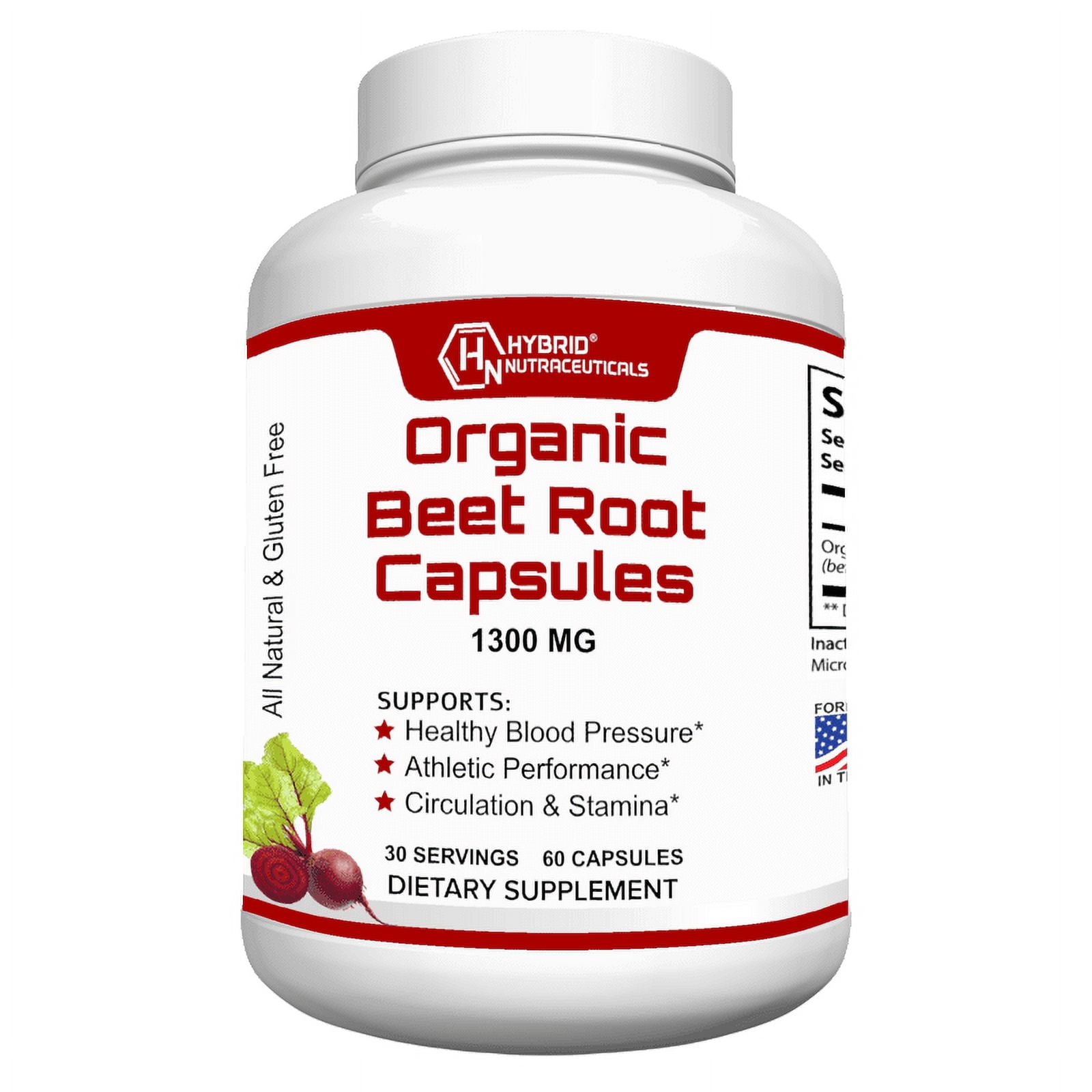 Hybrid Nutraceuticals Organic Beet Root Pills 1300mg - Heart Health ...