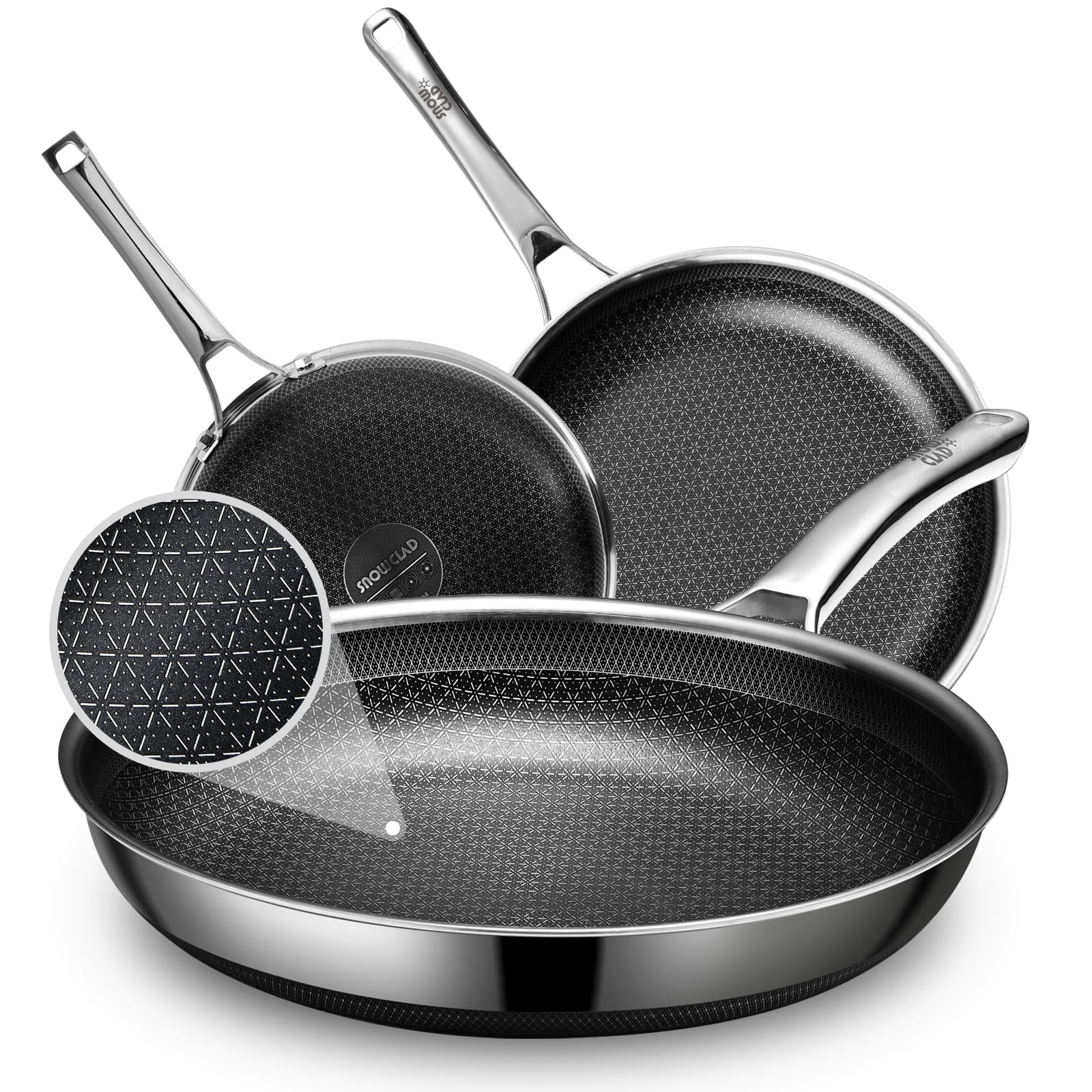 Hybrid Pans Set Nonstick 3 Piece, 8&10&12 Inch Nonstick Frying Pans Set ...