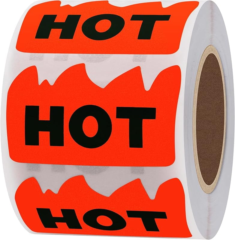 Hybsk 500pcs Rave Hot Stickers 2 x 1-1/5 Inch Fluorescent Red Hot Flame ...