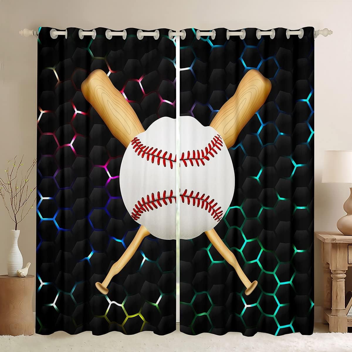 Hycomb Hexagonal Fluorescent Print Curtains Football Baseball ...