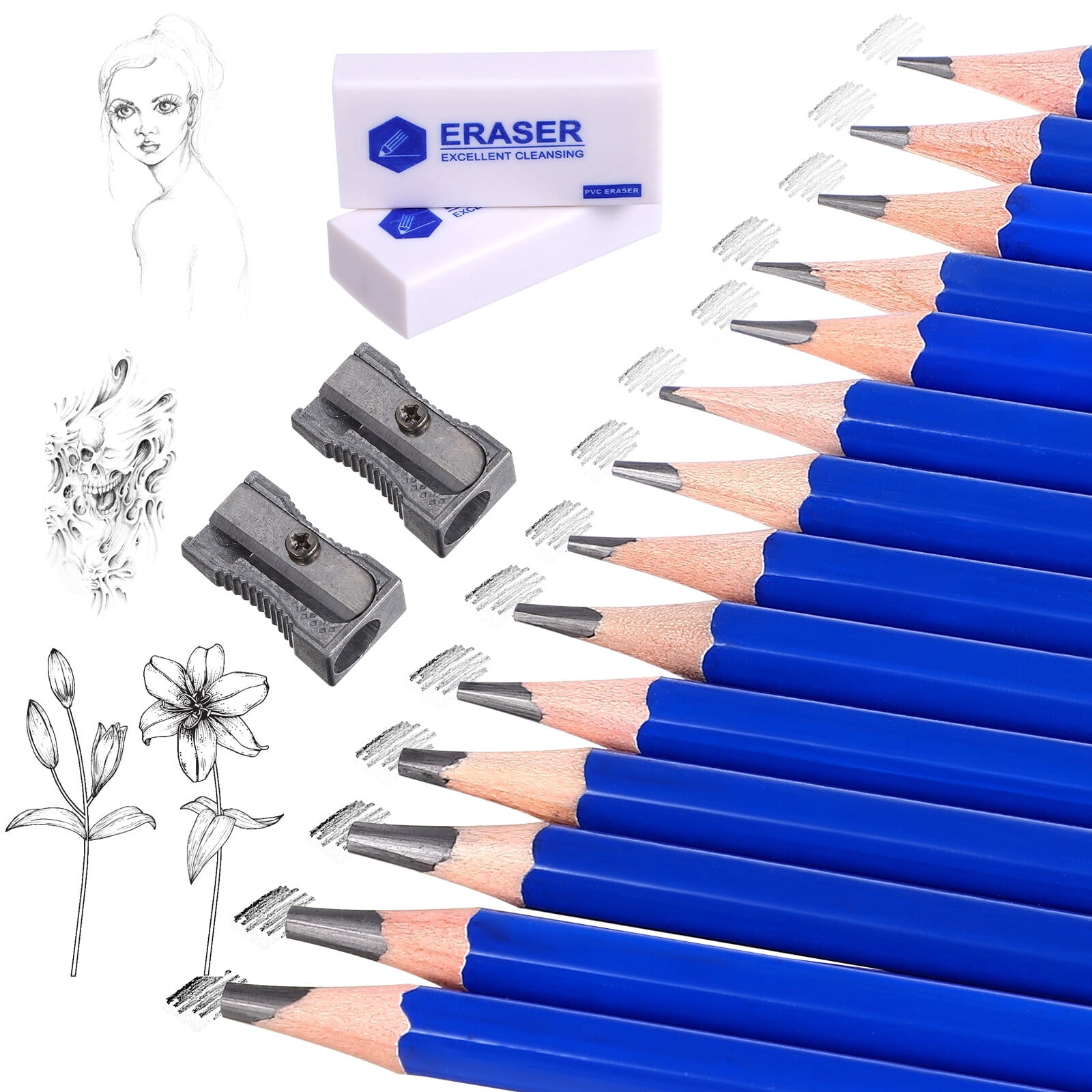 Hydanny,1 Set Drawing Sketch Pencils Graphite Pencils with Erasers ...