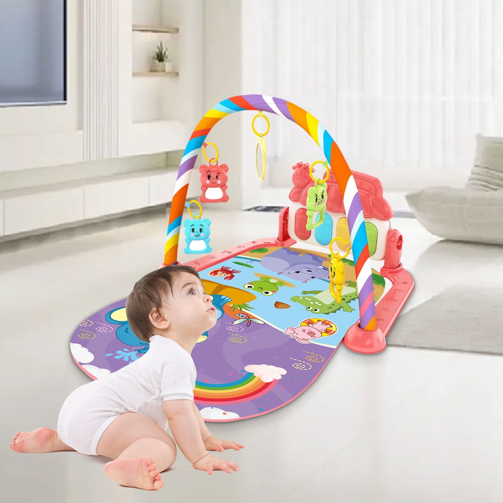 Hydanny Baby Play Gym Mats, Piano Gym with Music Lights Smart Stages ...