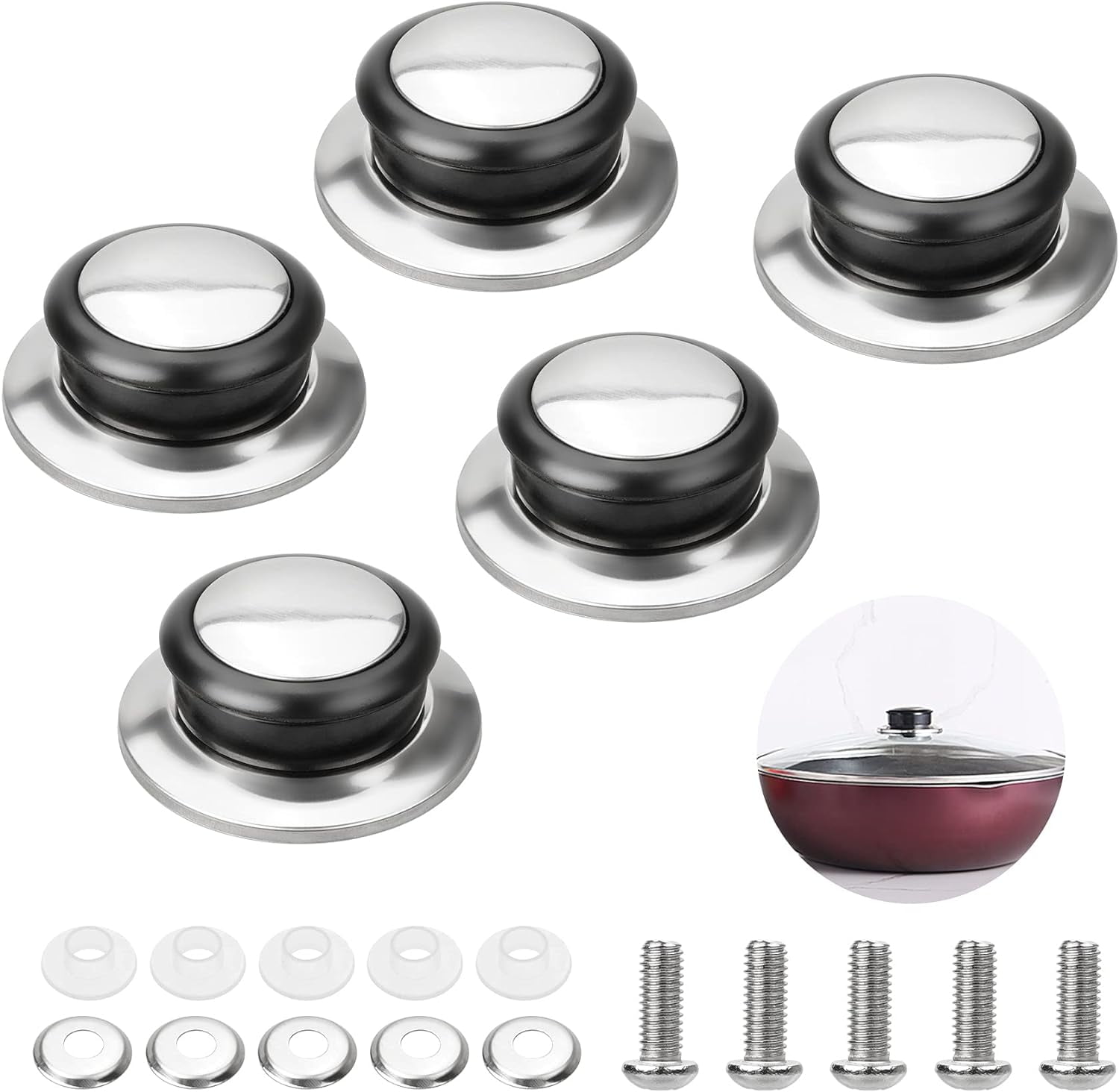 Hydanny Set of 5 Pot Lid Knobs, Pot Knob Handle, Universal Heat ...