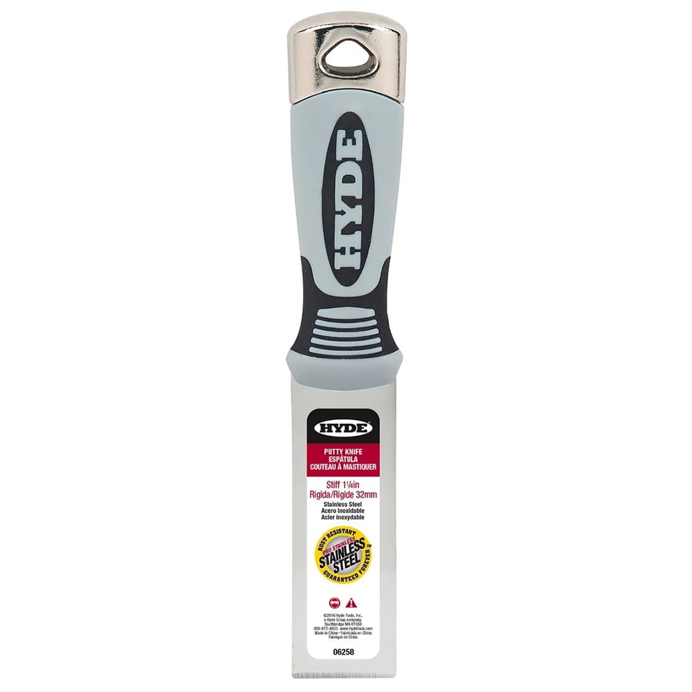 HYDE 06258 Chisel Scraper, 1-1/4 in. W, Grey Stiff Putty Knife, 1-1/4 ...