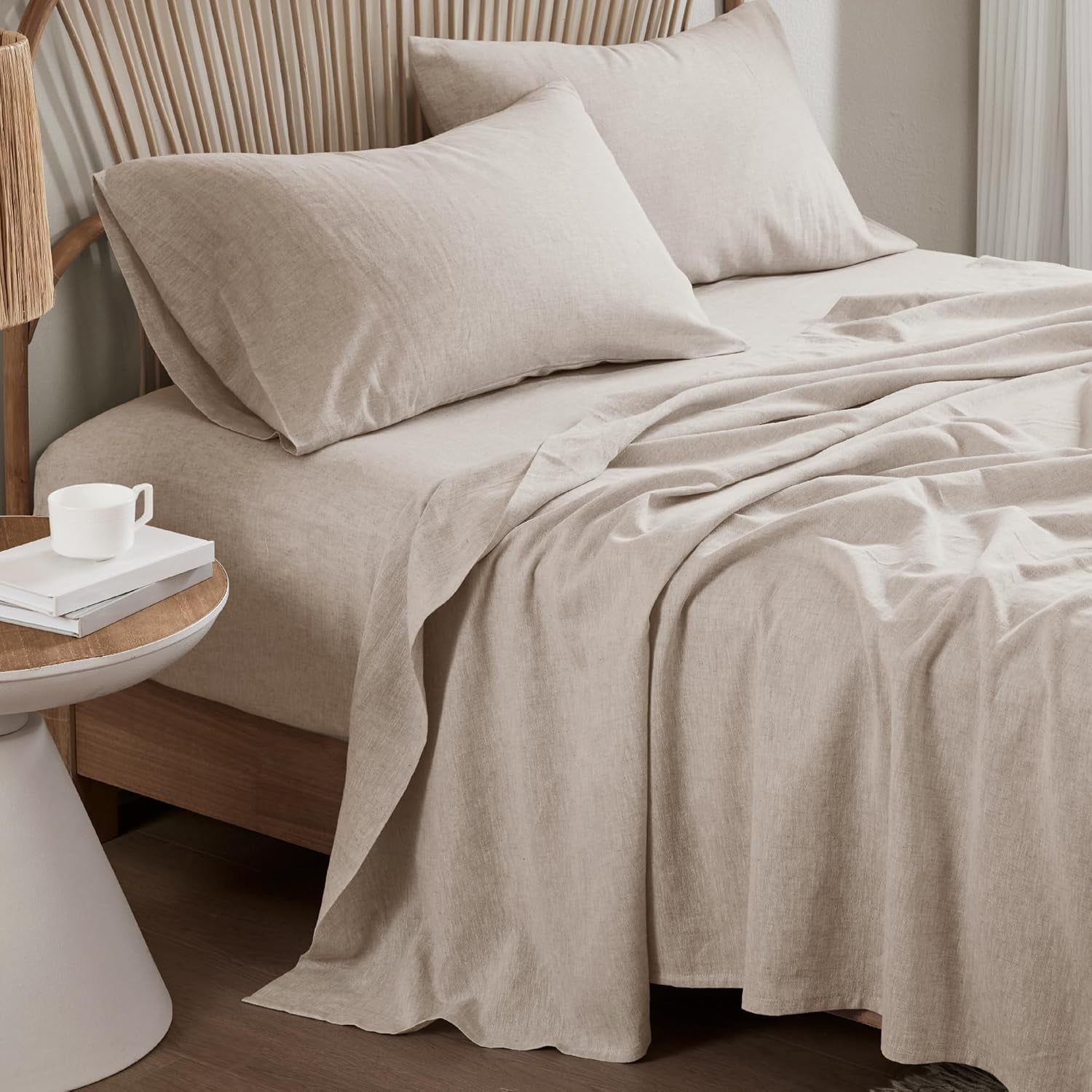 Hyde Lane Organic Linen Sheet Set - 4 Pcs Linen Cotton Bed Sheet Queen ...