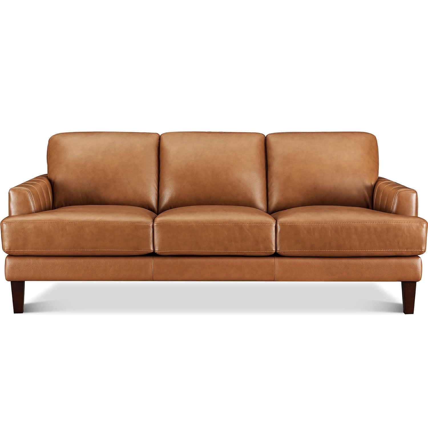 Hydeline Cassia Top Grain Leather Sofa, 3-Seater, Cognac Brown with Tapered Legs. Feather down ...