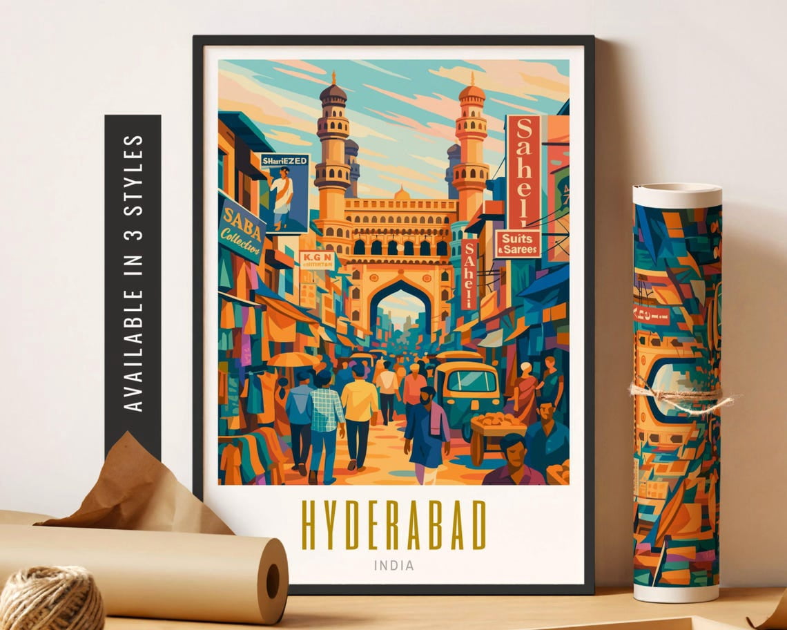 Hyderabad India Art Poster Travel Destination Wall Art Charminar ...