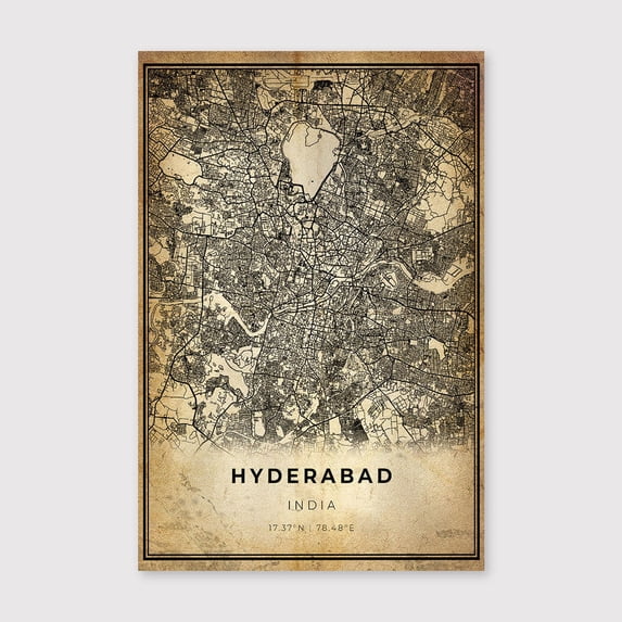 Hyderabad India Map Art Print: Modern Vintage City Posterfor Living ...