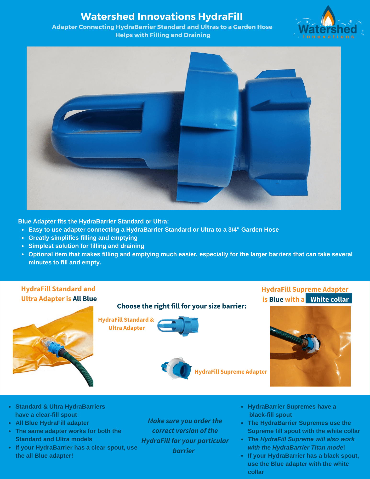 Hydra Fill Standard/Ultra Hose Adapter for Filling and Draining Hydra ...