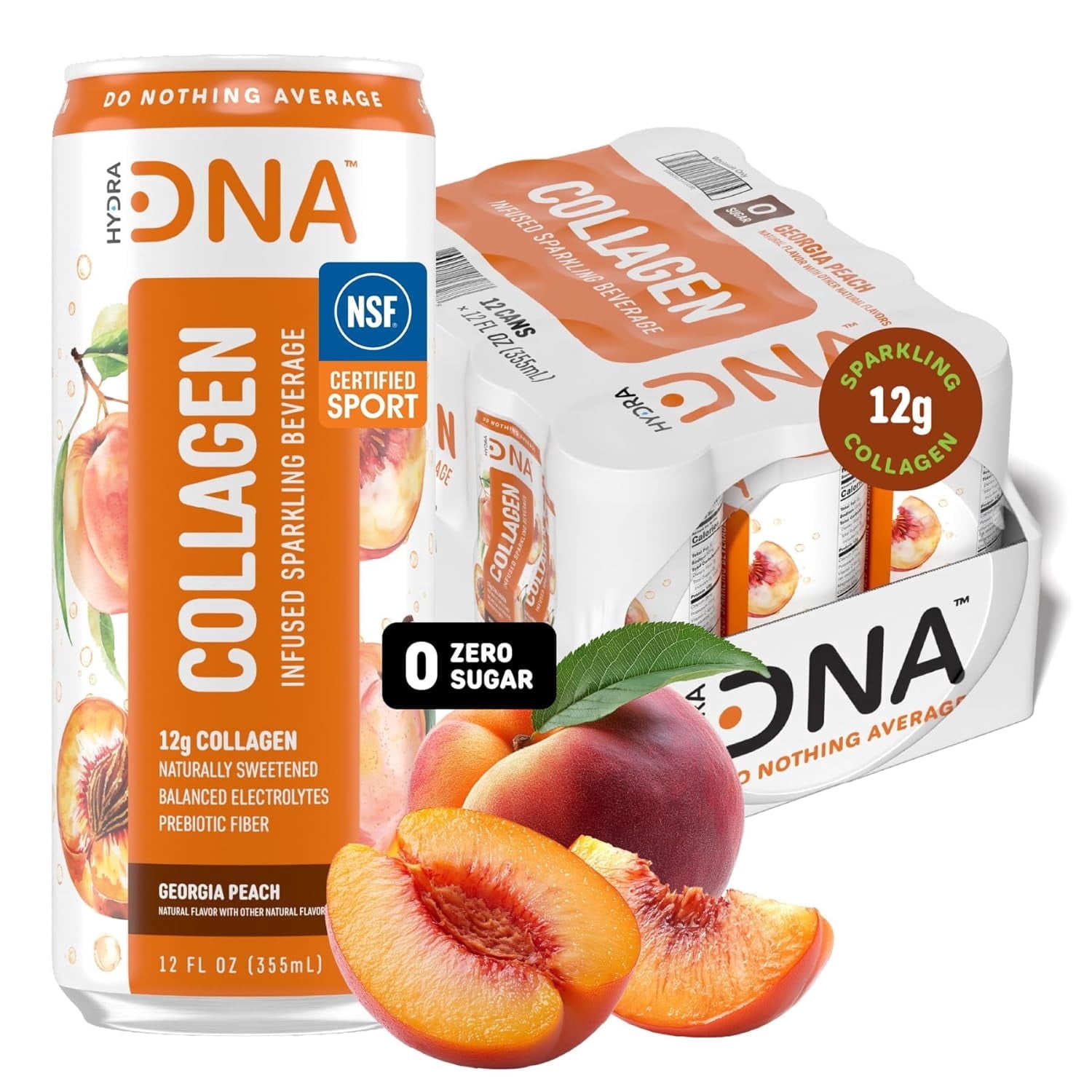 HYDRADNA Collagen Sparkling Protein Water Drink, Georgia Peach Flavor ...