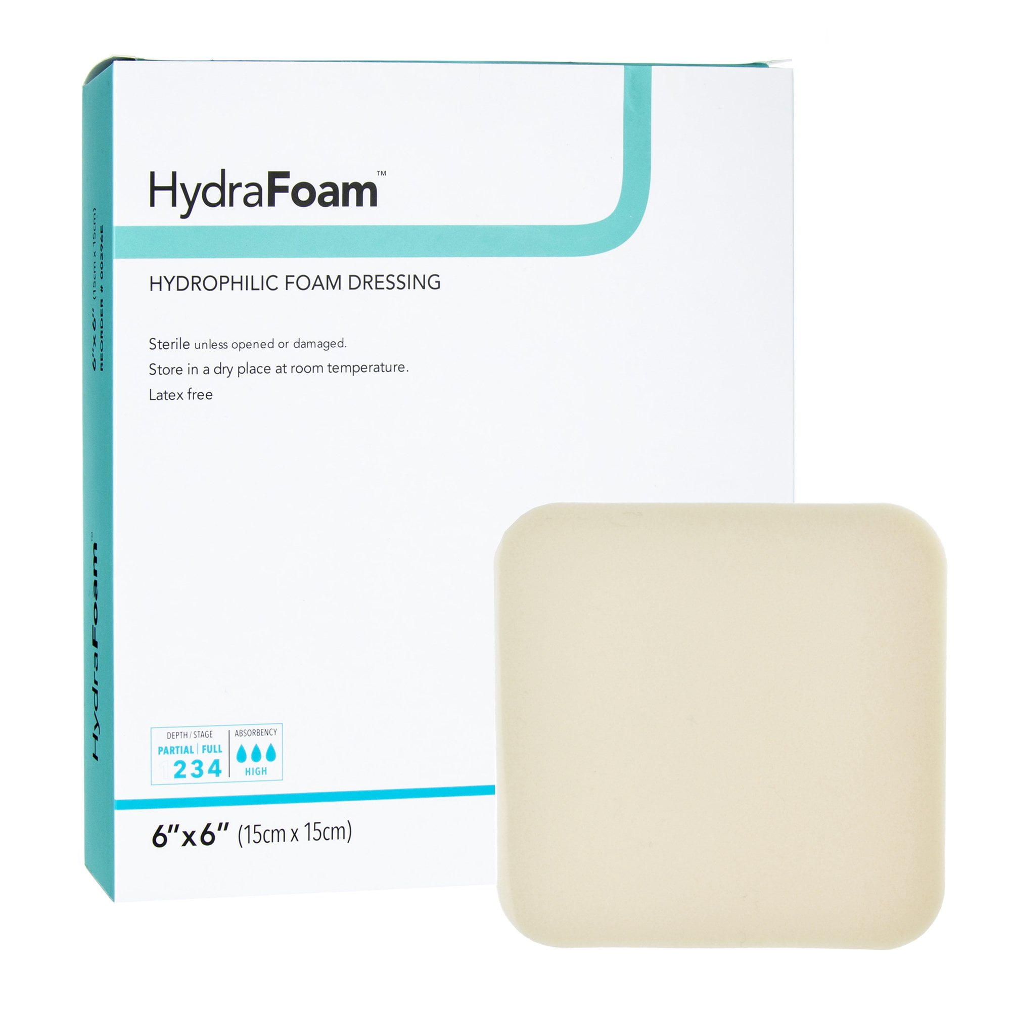 HydraFoam Foam Dressing 6 x 6" Square No Border Waterproof Backing ...