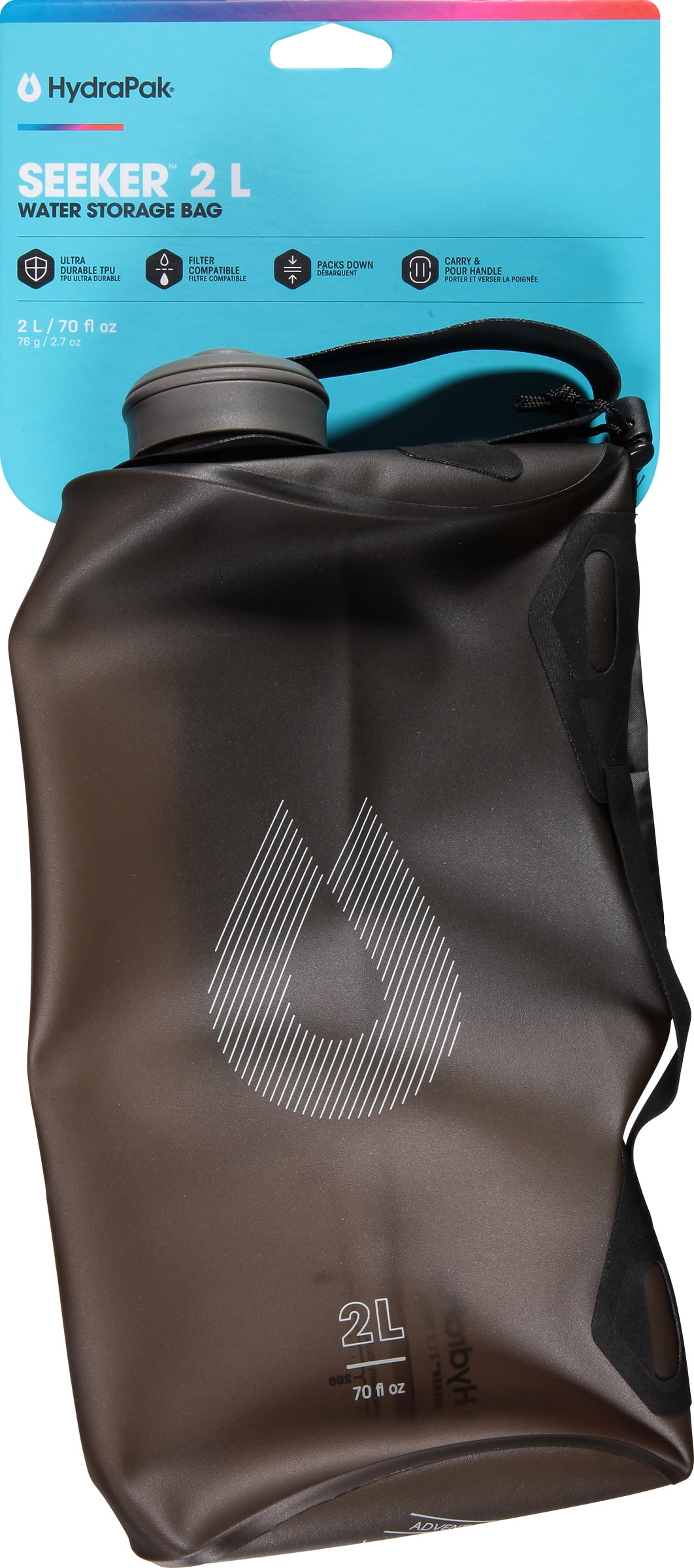 HydraPak Seeker Water Bottle, Mammoth Grey, 2L/70 oz., - Walmart Business Supplies