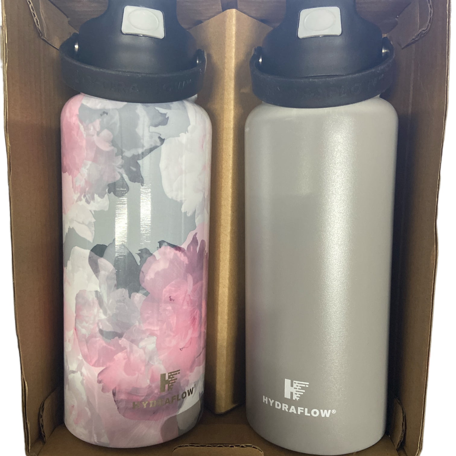 Hydraflow Stainless Steel 34oz Bottles 2 pack, Pink Floral, Gray ...
