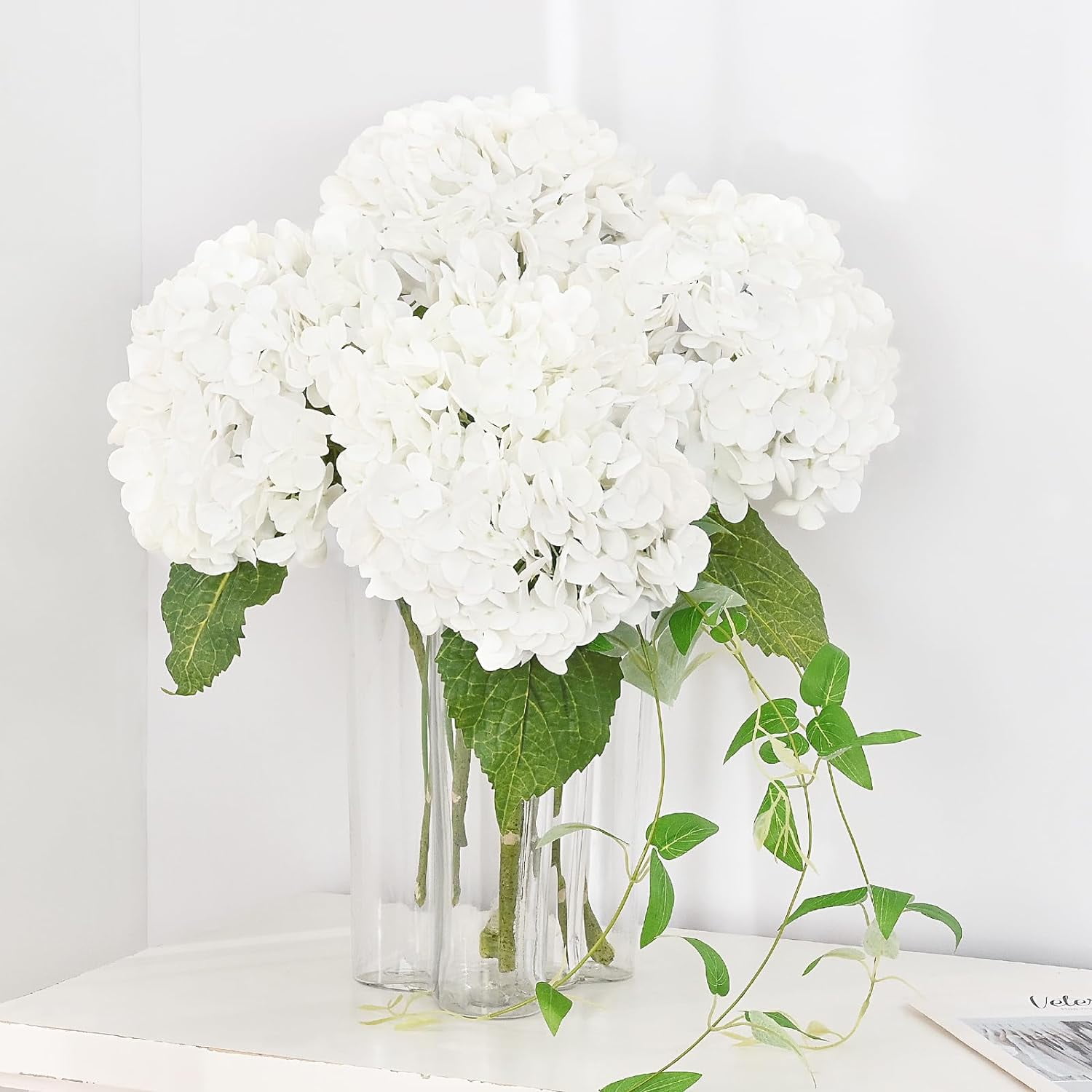 Hydrangea Artificial Flowers with Clematis, Latex Real Touch Hydrangeas ...