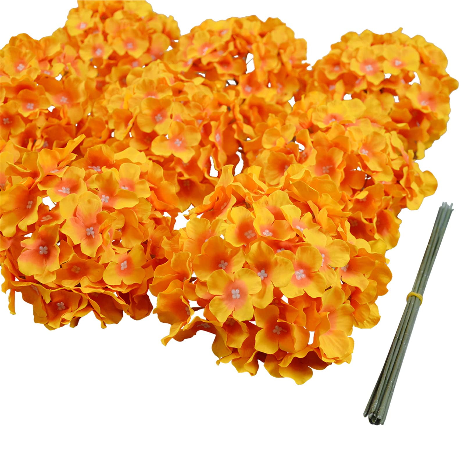 Hydrangea Artificial Flowers with Stems 10pcs Silk Orange Fake ...