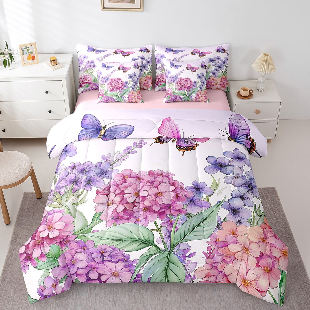 Hydrangea Bed in a Bag King Size Comforter Set 7 Pieces,Butterflies ...
