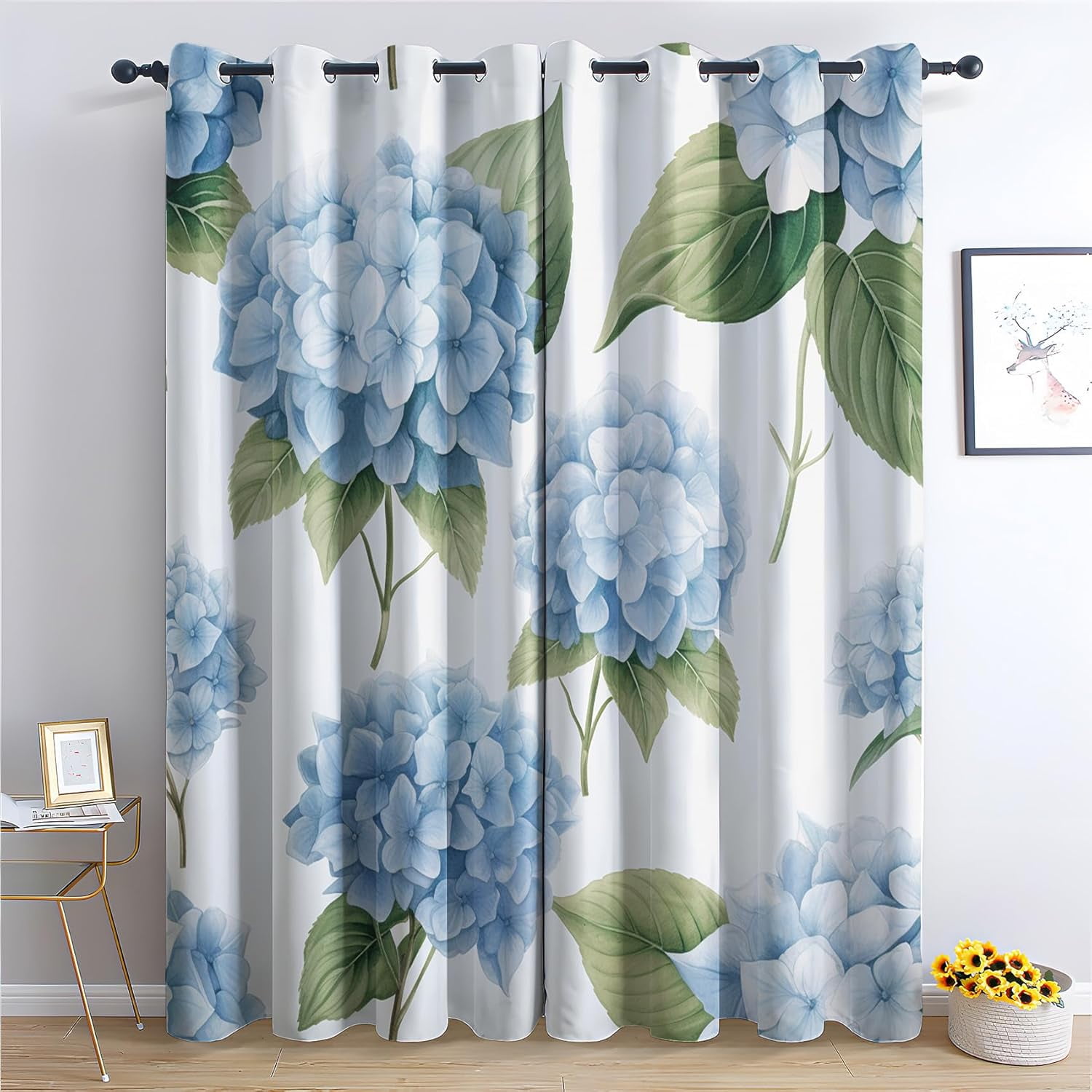 Hydrangea Blackout Curtains, Blue Floral Window Curtains & Bedroom ...