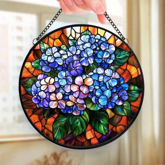 Hydrangea Blossom Ornament Suncatcher 6.4 in Stained Glass Window ...