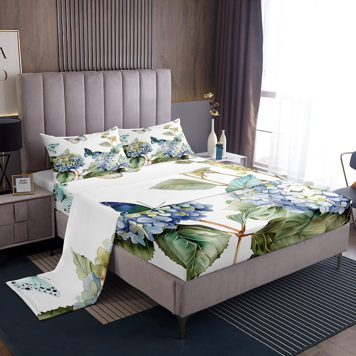 Hydrangea Blossoms Bed Sheets Set Girls Butterfly King Size Sheet Sets ...