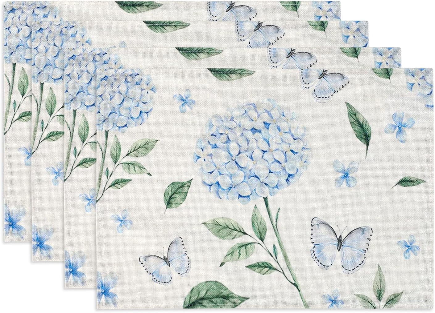 Hydrangea Butterfly Placemats,Seasonal Summer Watercolor Kitchen Dining ...