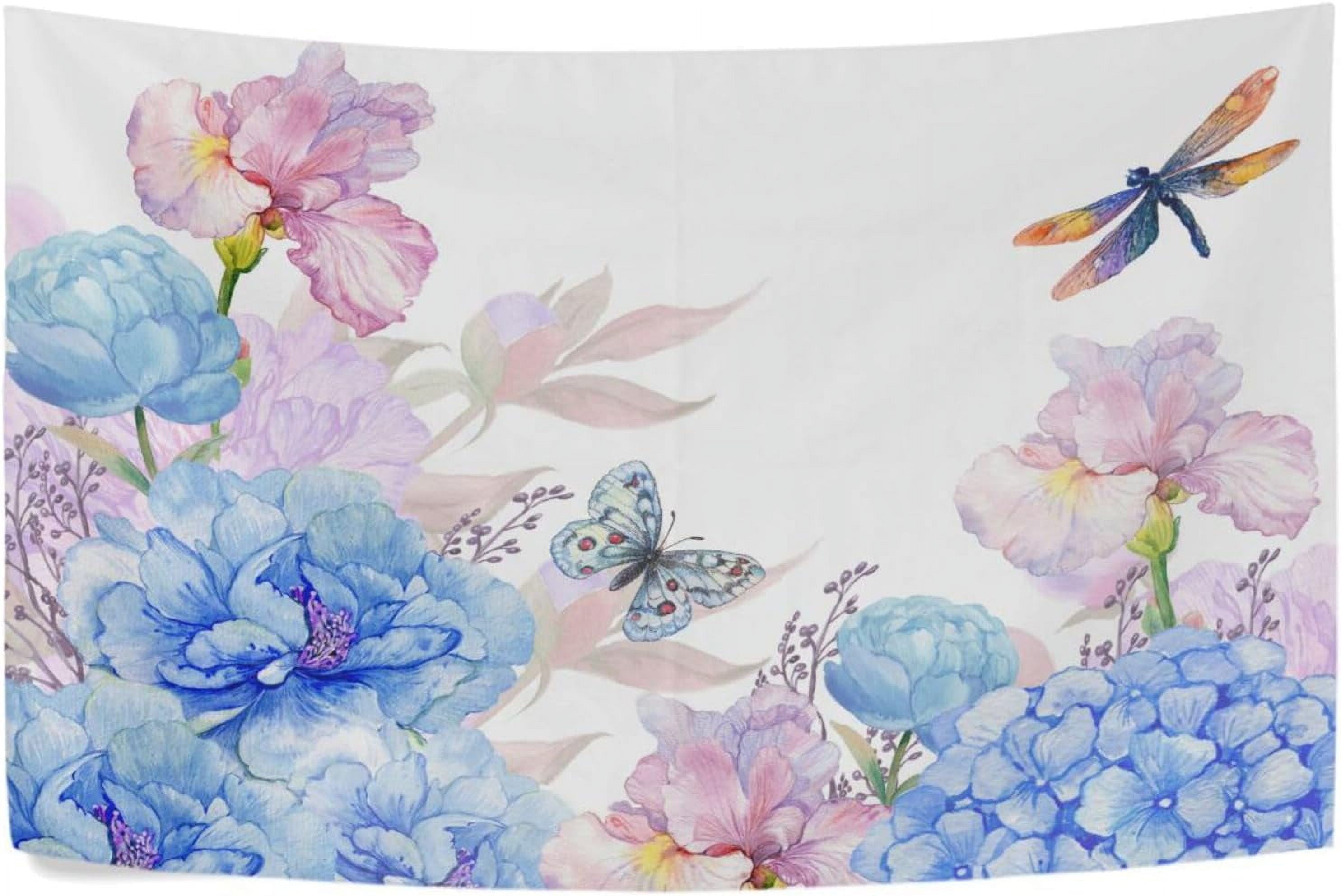 Hydrangea Butterfly Tapestry Aesthetic Tapestry Wall Hanging 60" x 51 ...