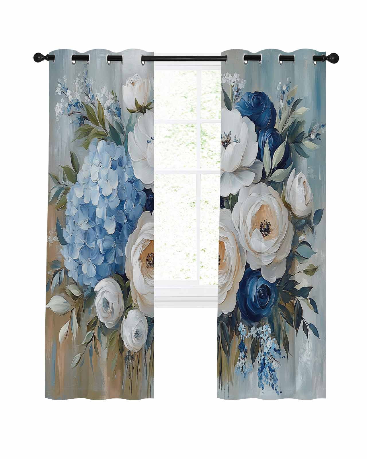 Hydrangea Camellia Blackout Curtains 84 Inch Length Spring Retro Flower ...