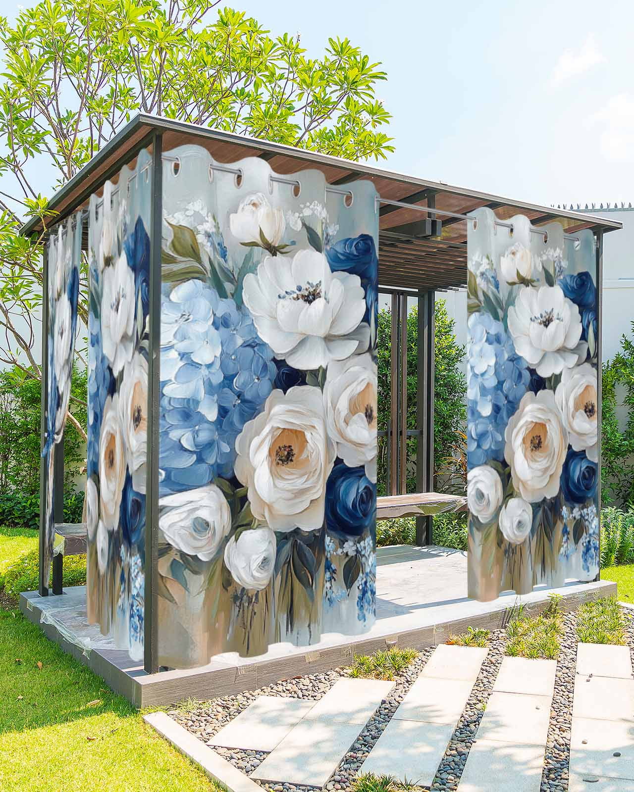 Hydrangea Camellia Outdoor Curtains for Patio, Spring Retro Flower ...