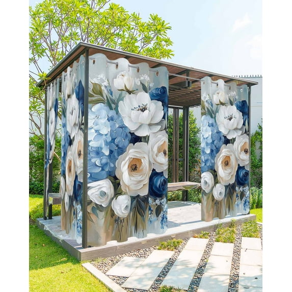 Hydrangea Camellia Outdoor Curtains for Patio, Spring Retro Flower ...