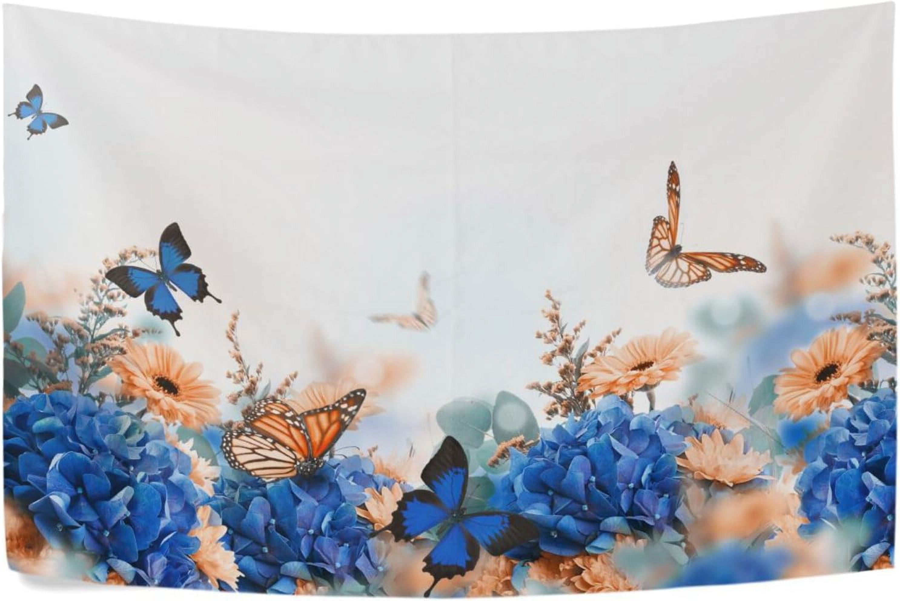 Hydrangea Daisies and Butterflies Tapestry Wall Hanging Tapestries ...