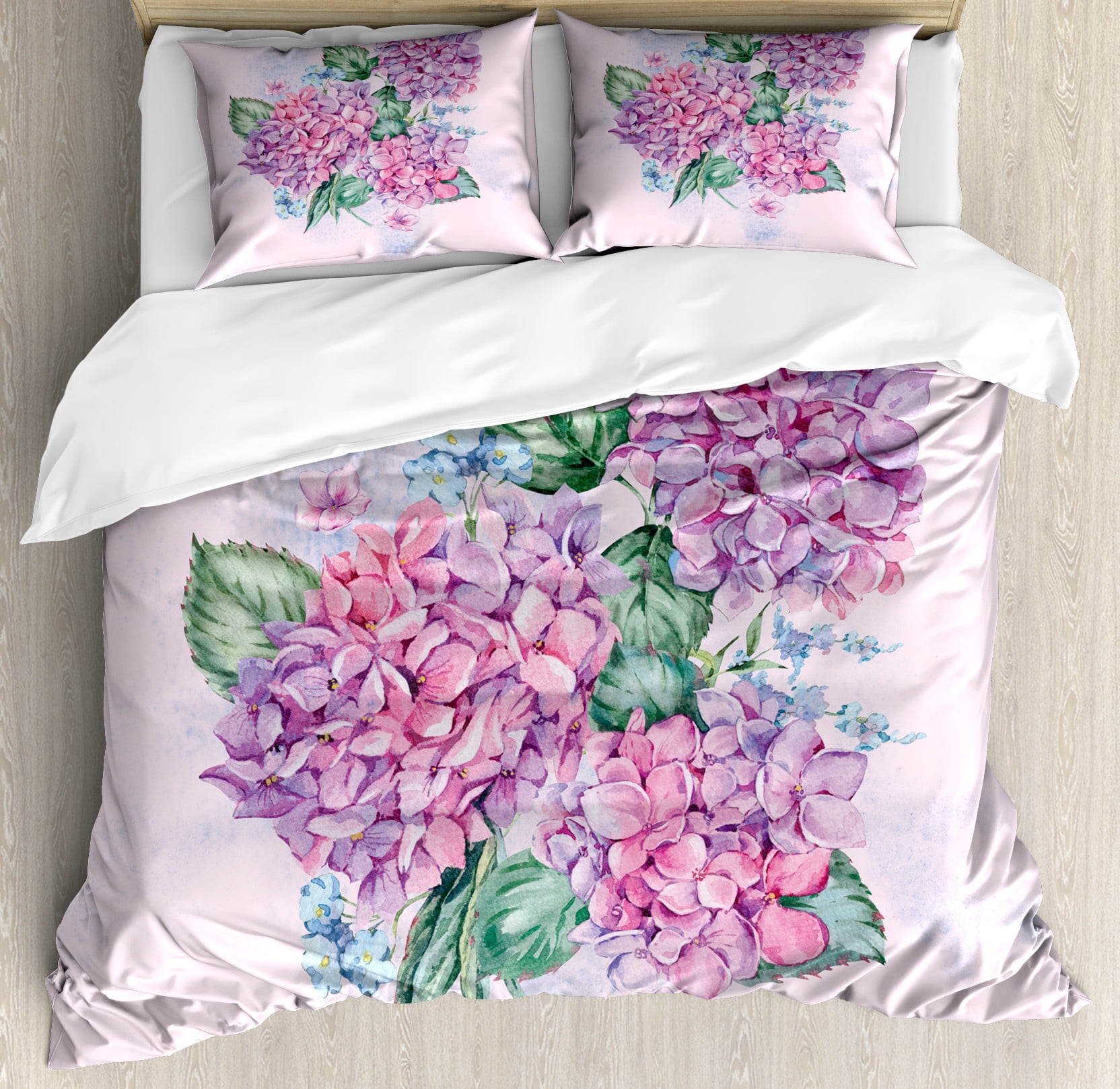 Hydrangea Duvet Cover Set, Grunge Watercolor Vintage Floral Spring ...