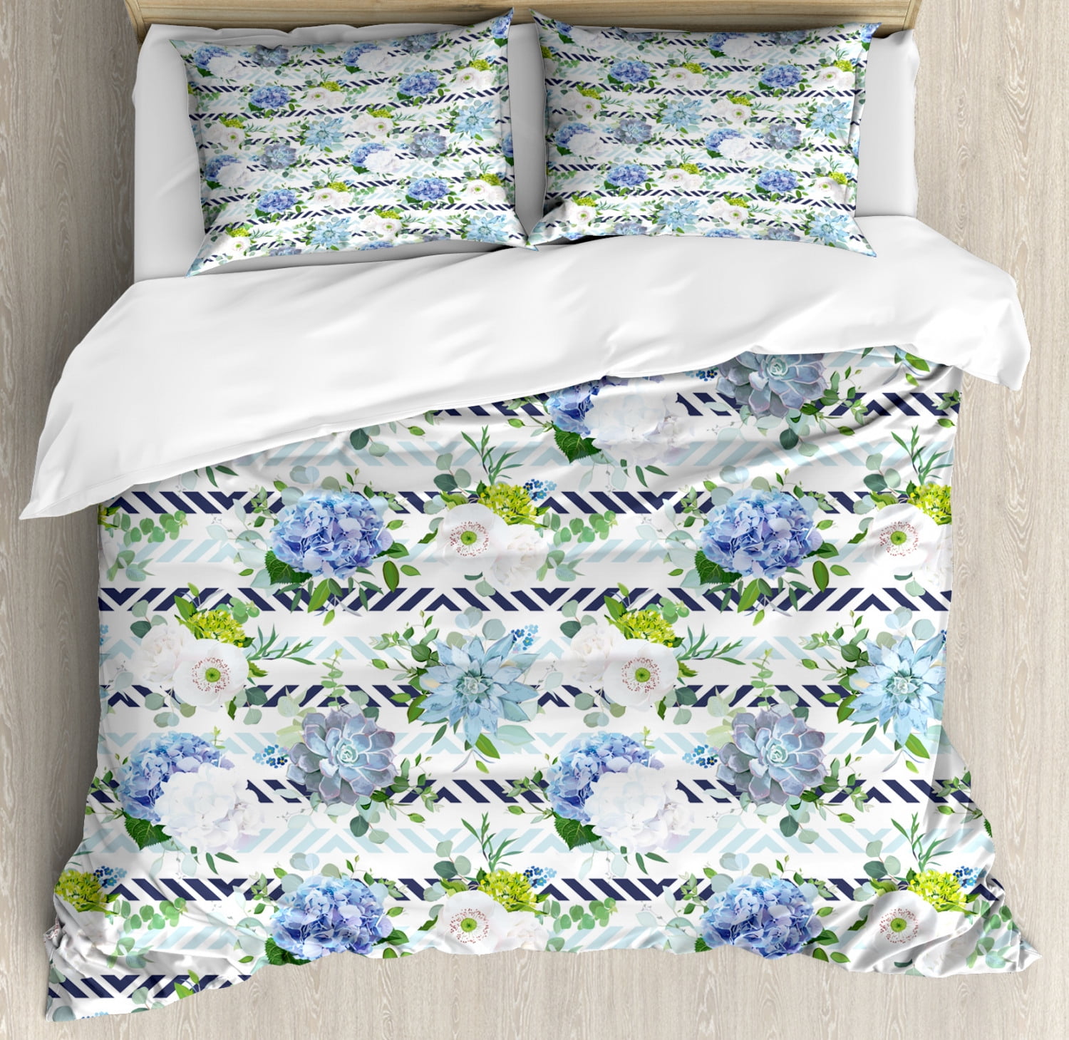 Hydrangea Duvet Cover Set King Size, Fresh Floral Pattern on Modern ...
