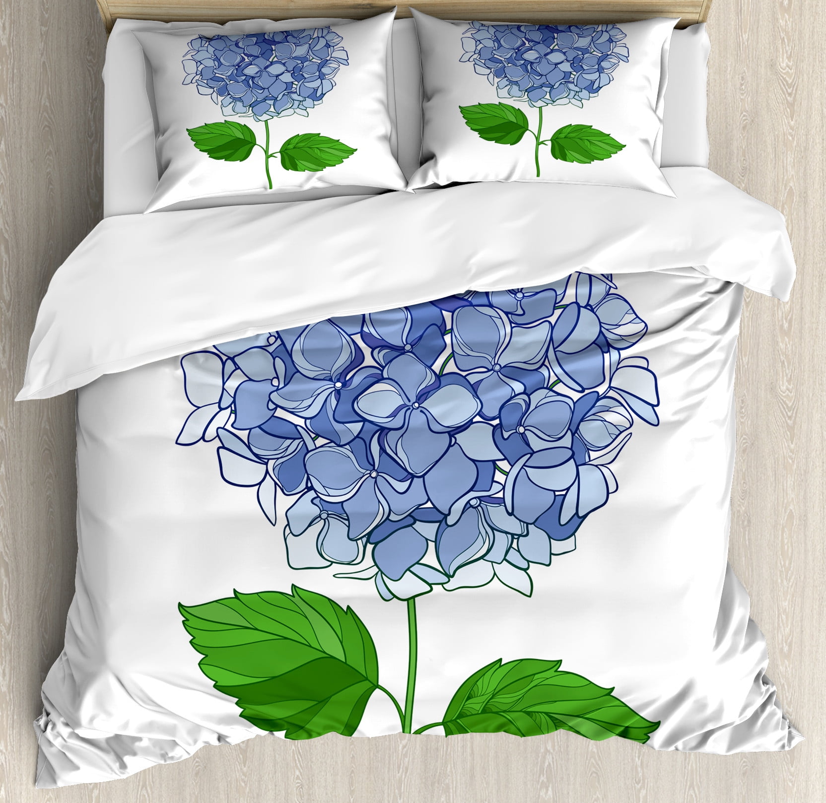 Hydrangea Duvet Cover Set, Simple Digital Drawn Graphic of Flower ...