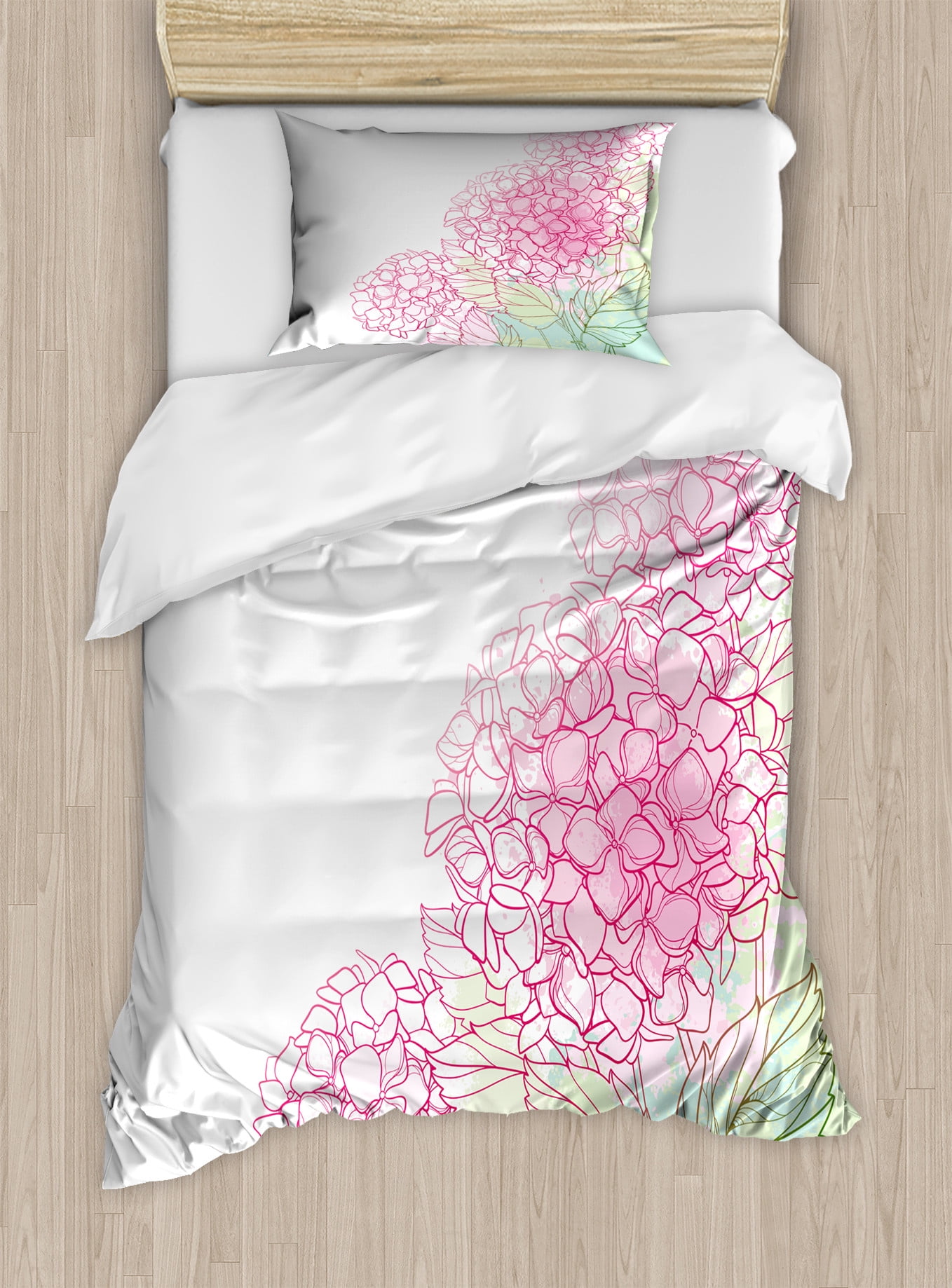 Hydrangea Duvet Cover Set, Summer Botanical Image of Grunge Paint ...