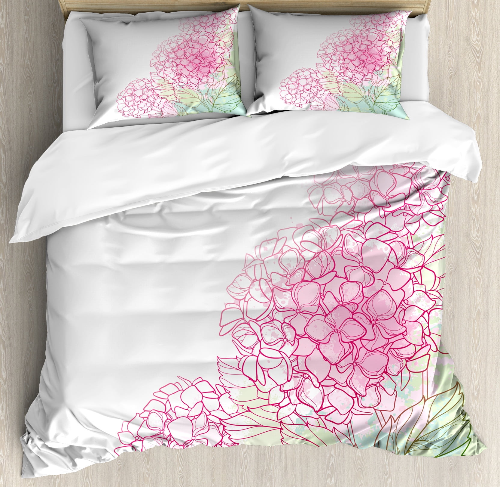 Hydrangea Duvet Cover Set, Summer Botanical Image of Grunge Paint ...
