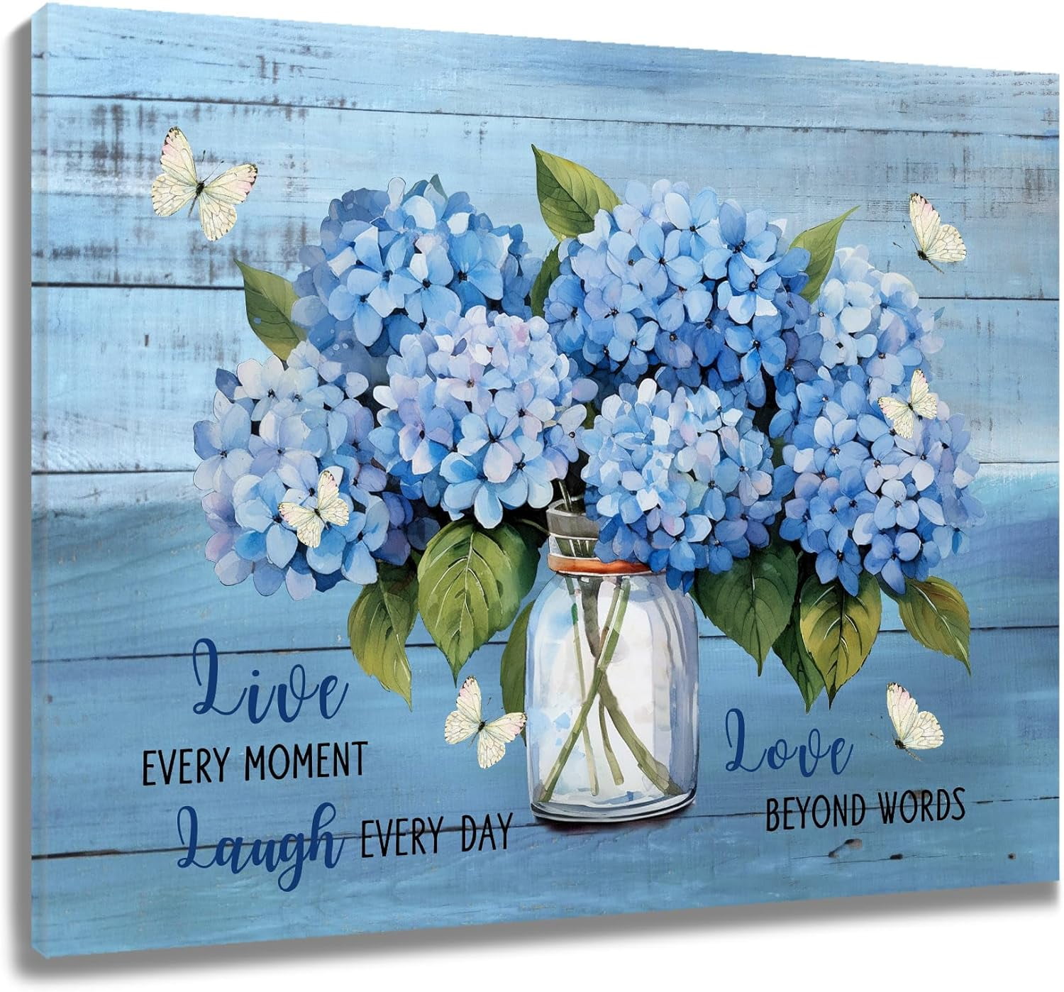 Hydrangea Flower Canvas Wall Art Blue Floral and Butterfly ...