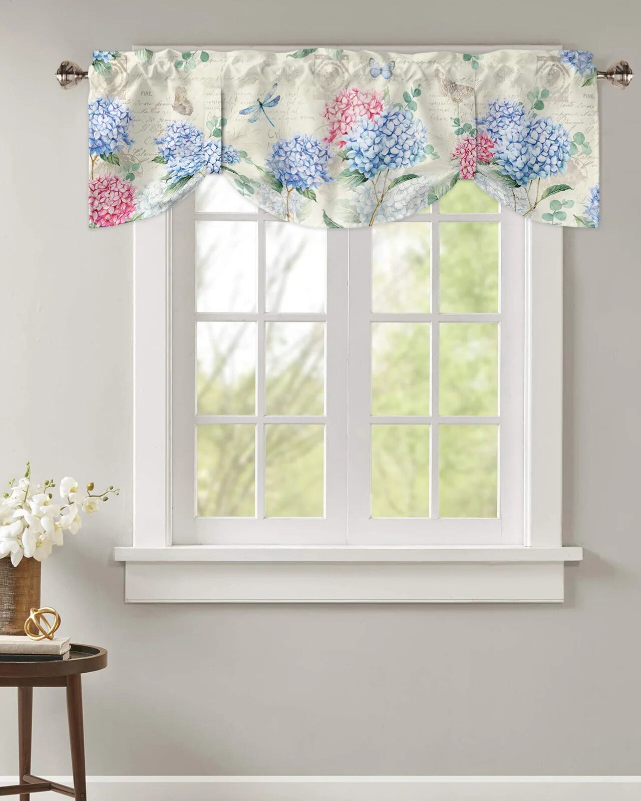 Hydrangea Flower Dragonfly Vintage Kitchen Curtains Balcony Adjustable ...