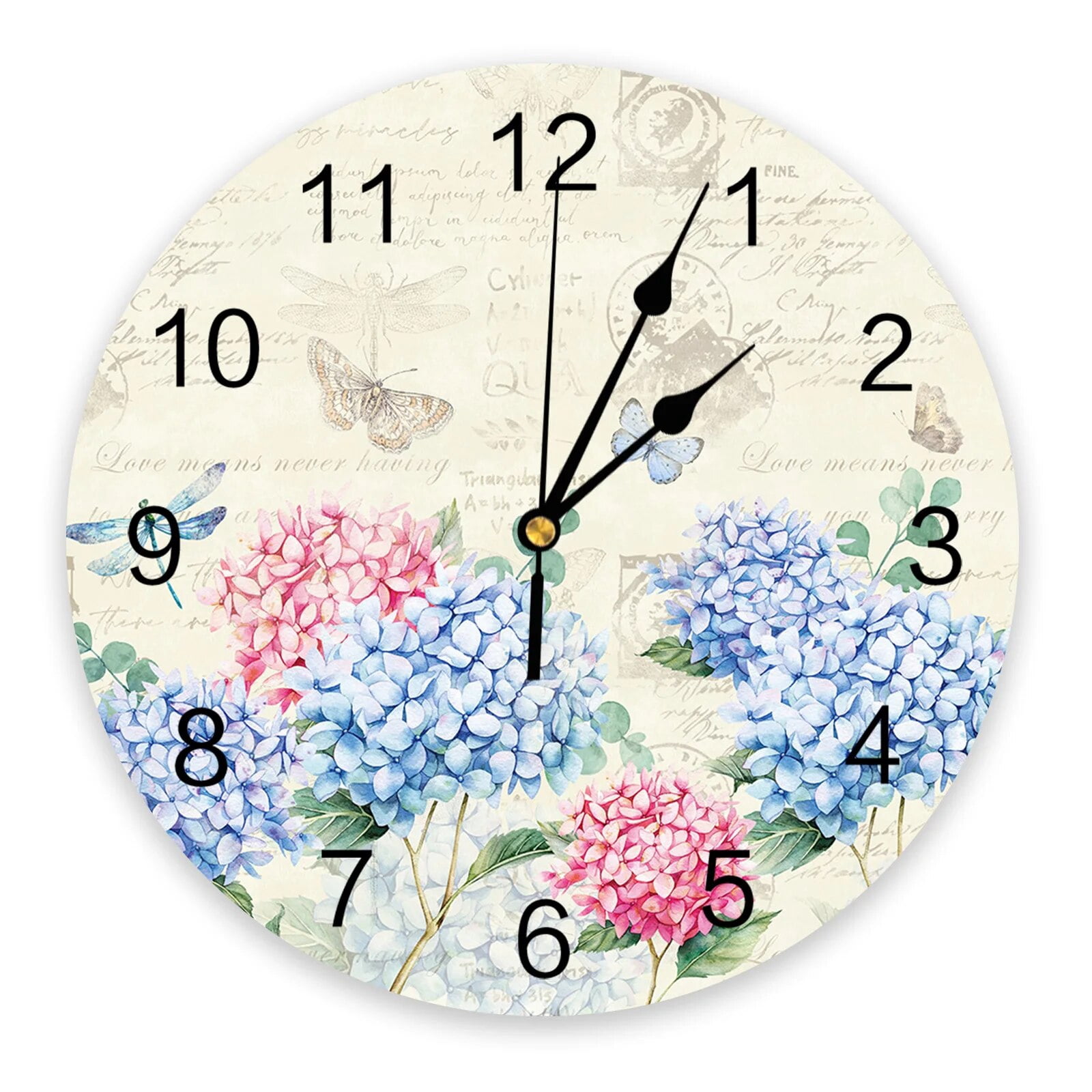Hydrangea Flower Dragonfly Vintage Wall Clock Modern Design Living Room ...