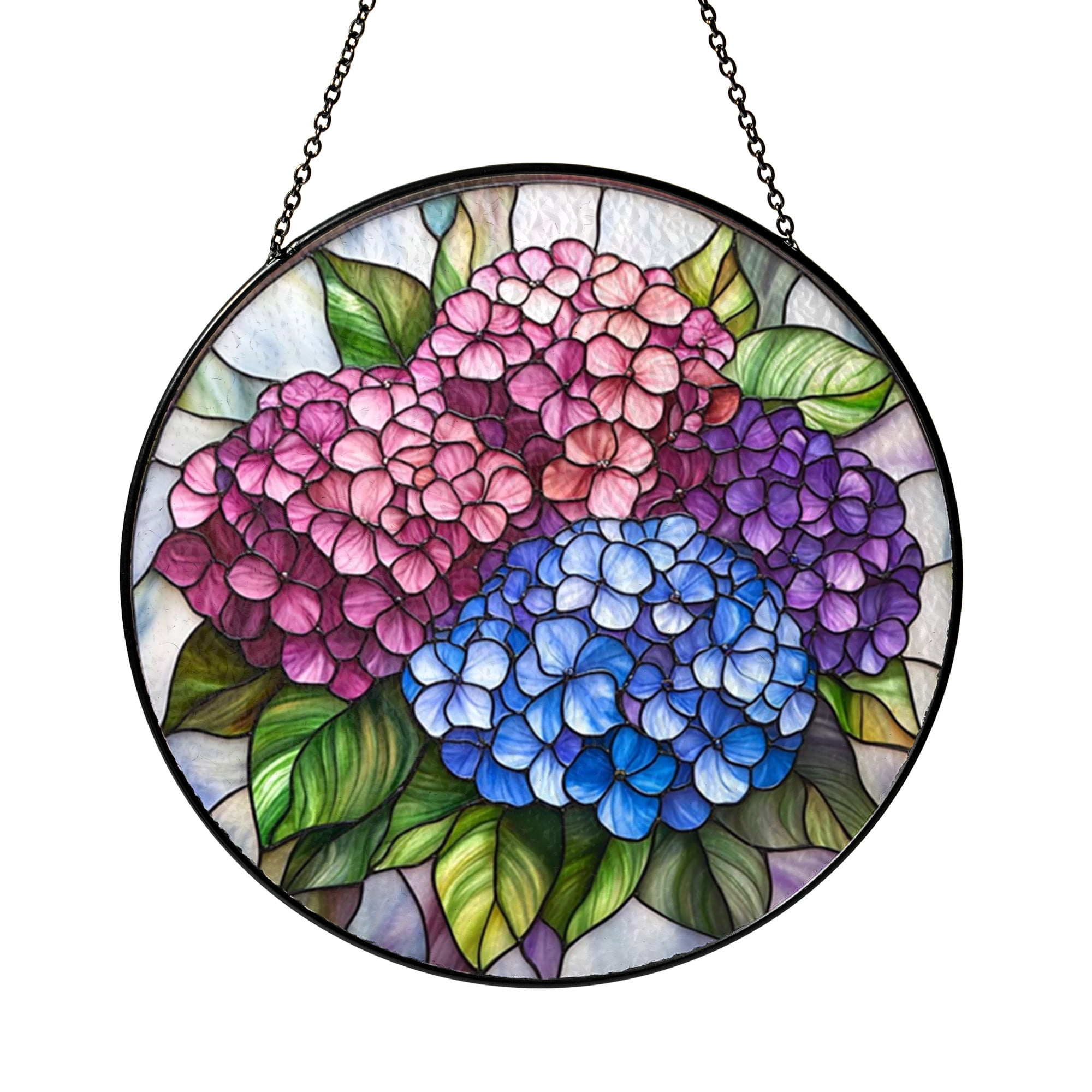 Hydrangea Flower Glass Style Suncatcher – Round Botanical Window ...