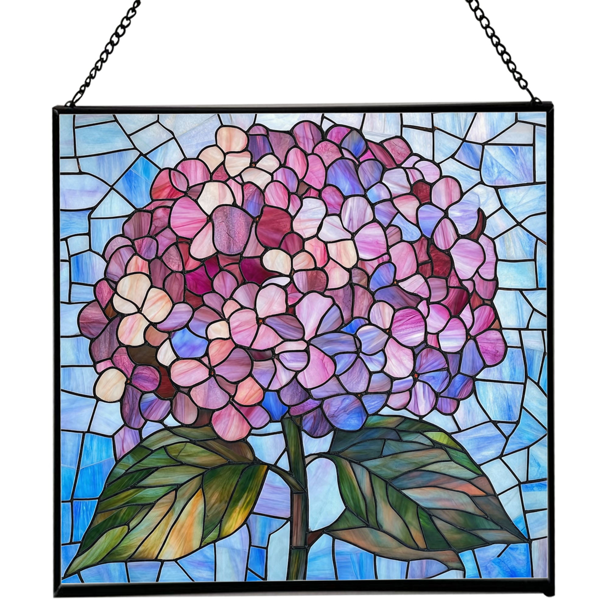 Hydrangea Flower Stained Glass Panels, Square Shaped Window Hangings ...