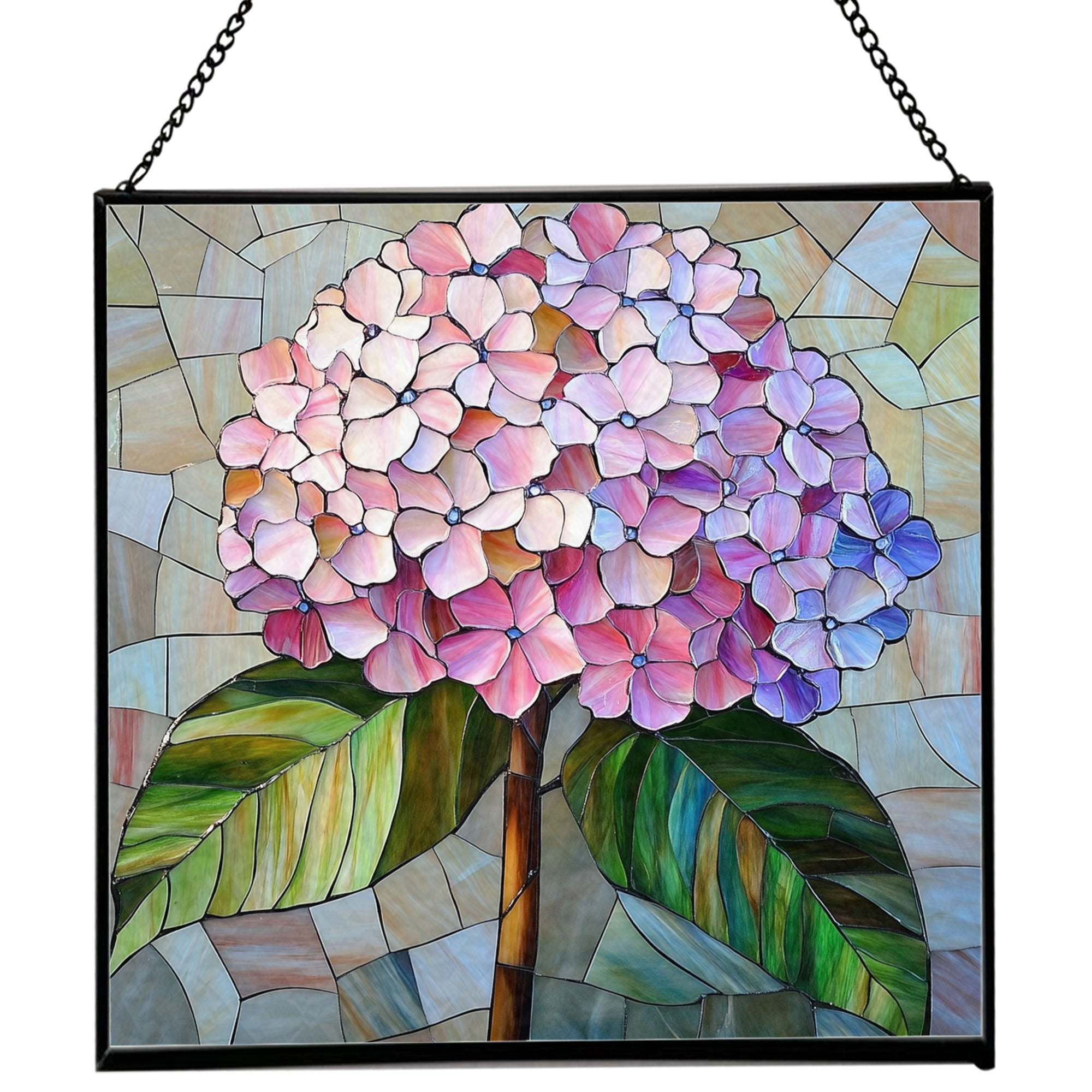 Hydrangea Flower Stained Glass Panels, Square Shaped Window Hangings ...