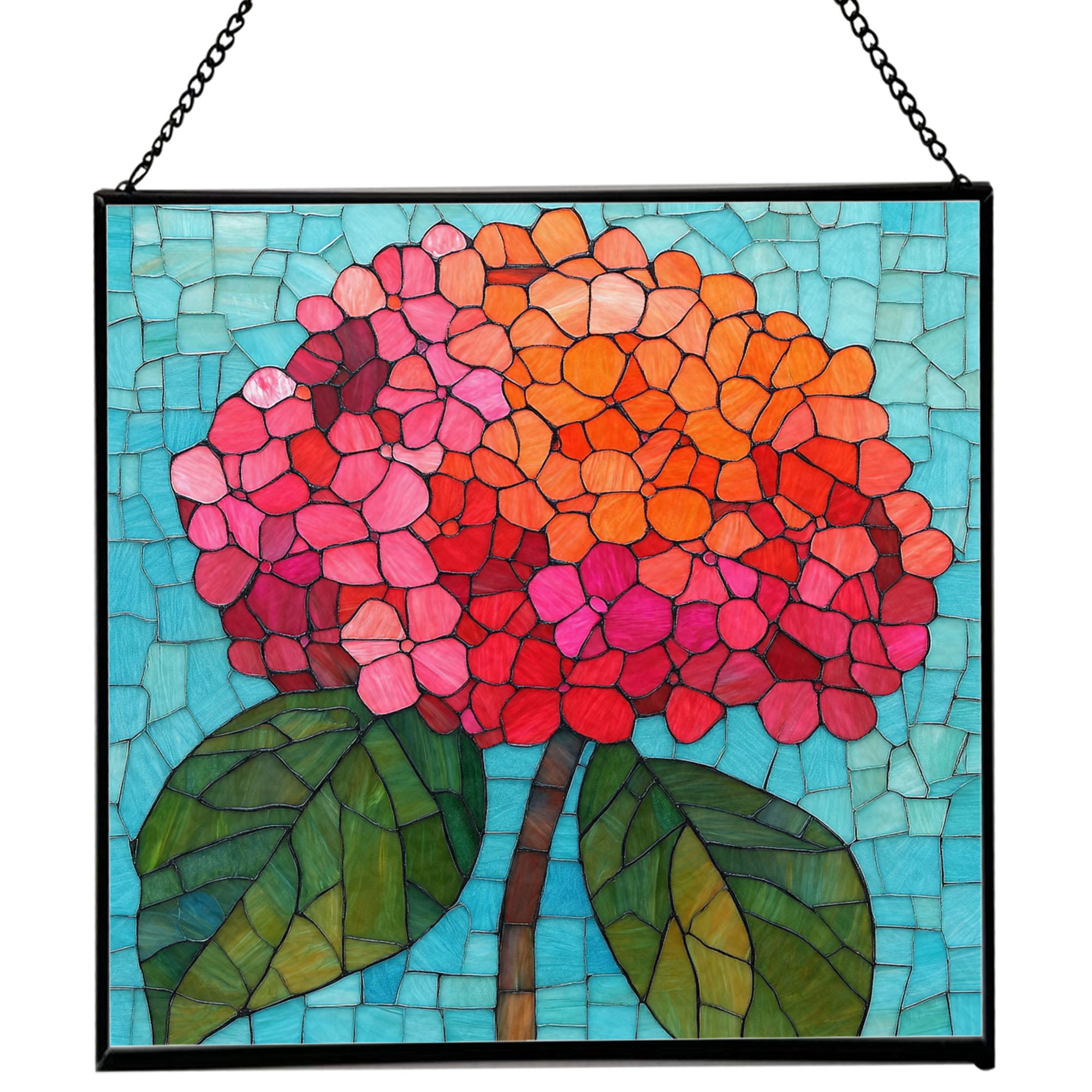 Hydrangea Flower Stained Glass Panels, Square Shaped Window Hangings ...