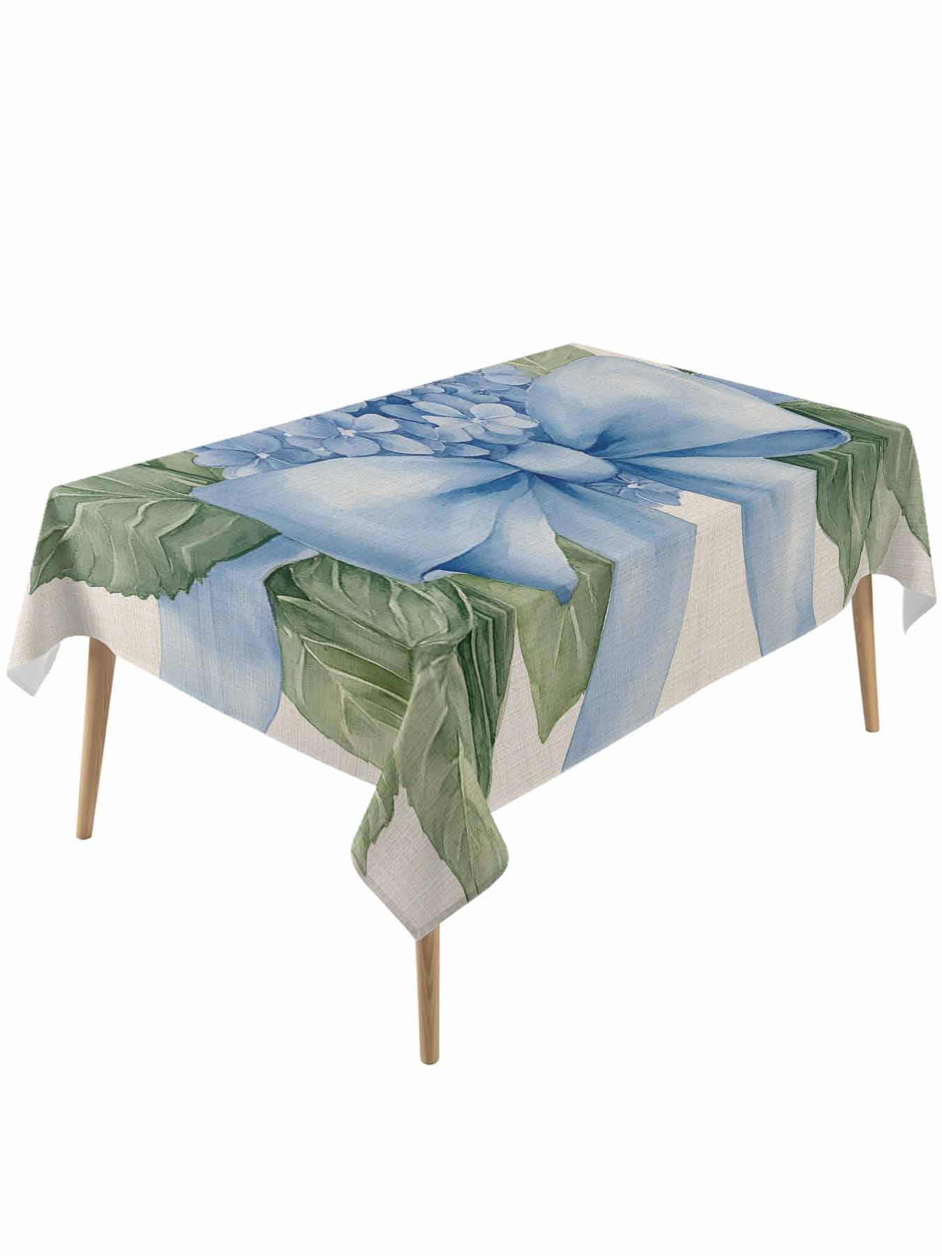 Hydrangea Flower Table Cloth, Pastoral Blue Bow Floral Spring Lraf ...