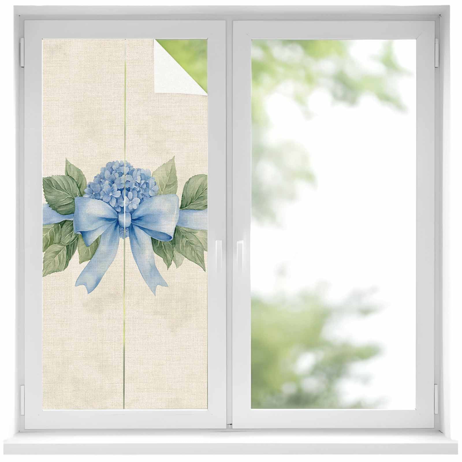 Hydrangea Flower Window Privacy Film, Pastoral Blue Bow Floral Spring ...