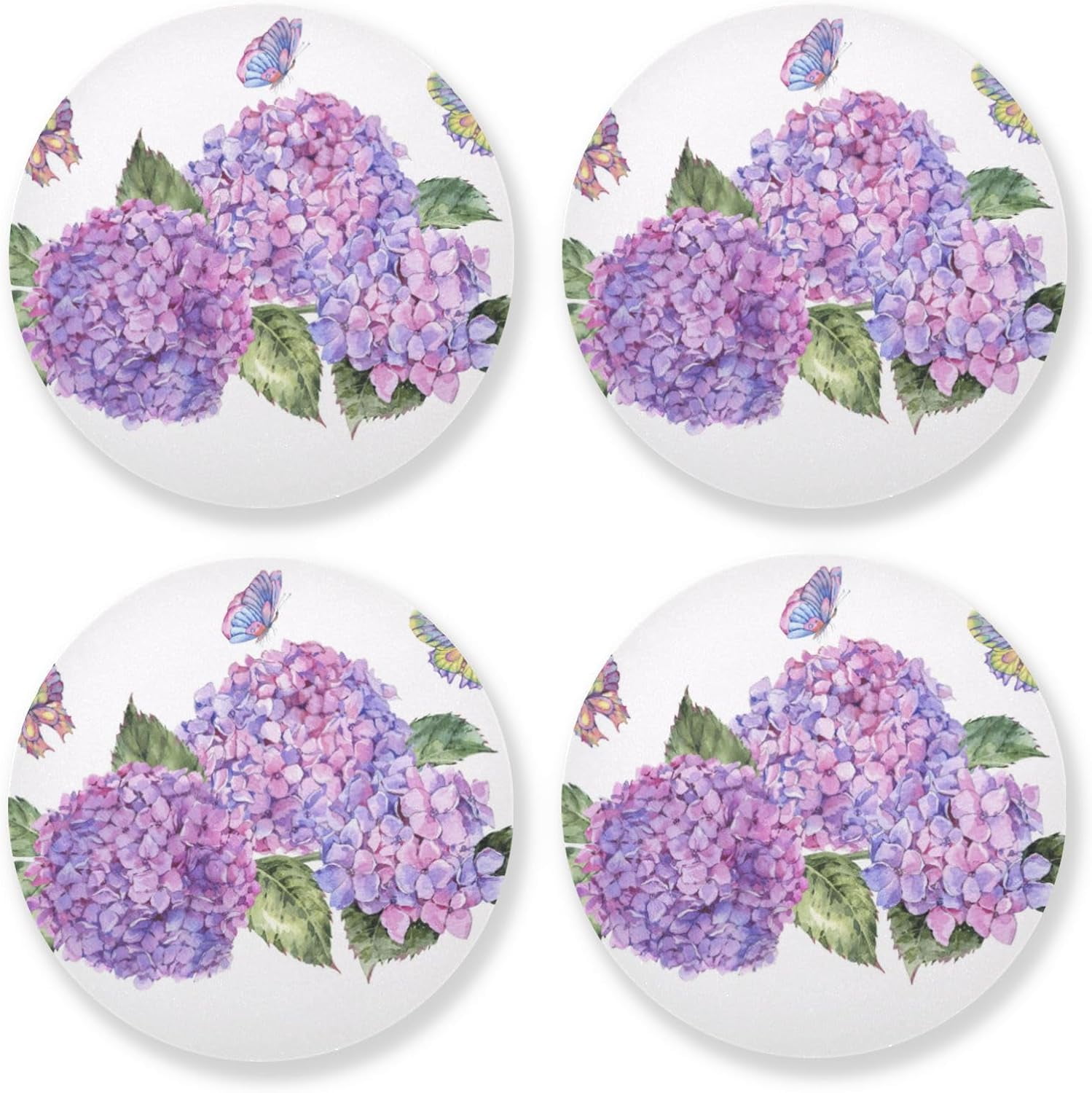 Hydrangea Flowers with Butterflies Drinks Coasters, Non-Scratch Cork ...